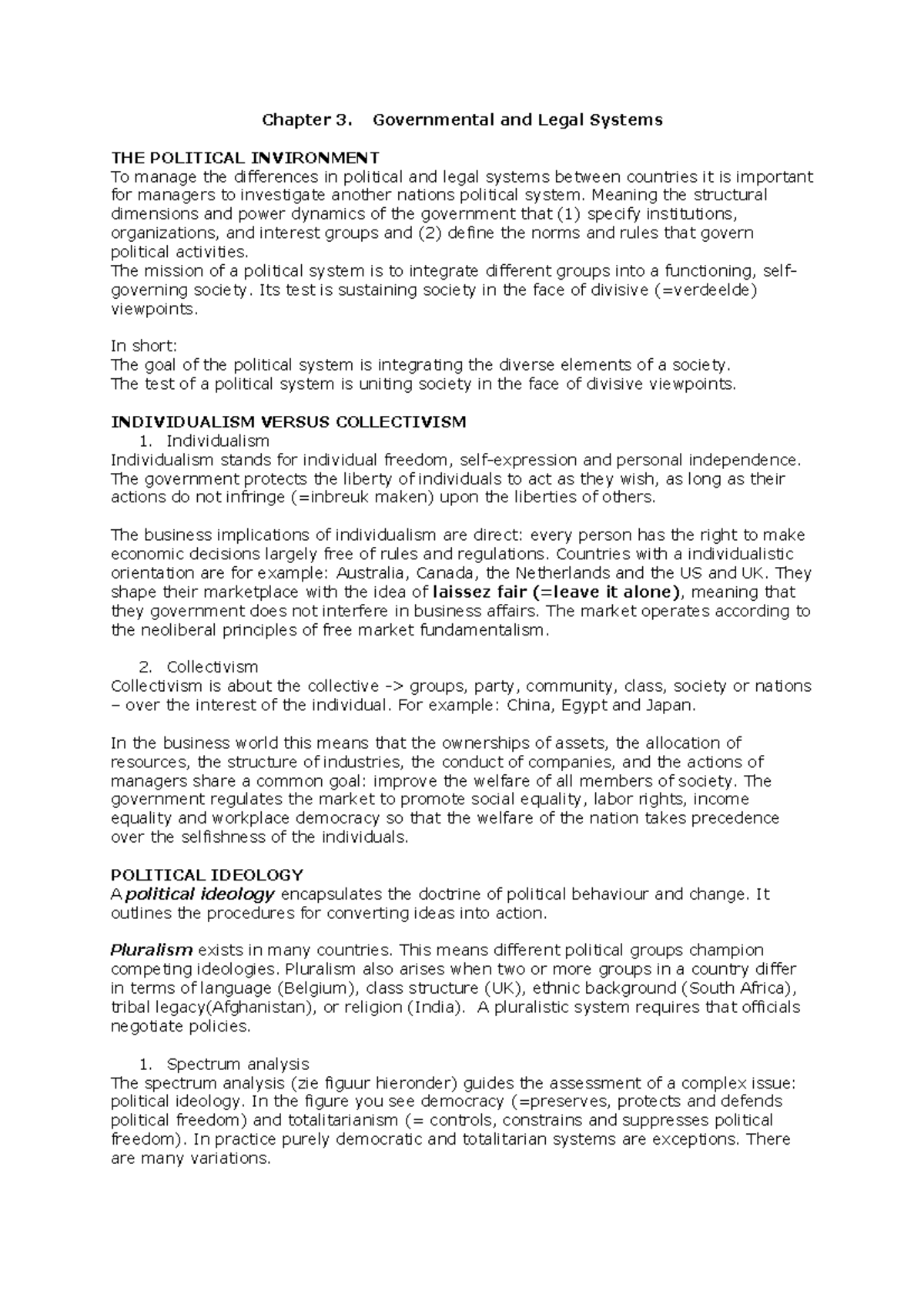 International Business Summary - Chapter 3: Political & Legal Systems ...