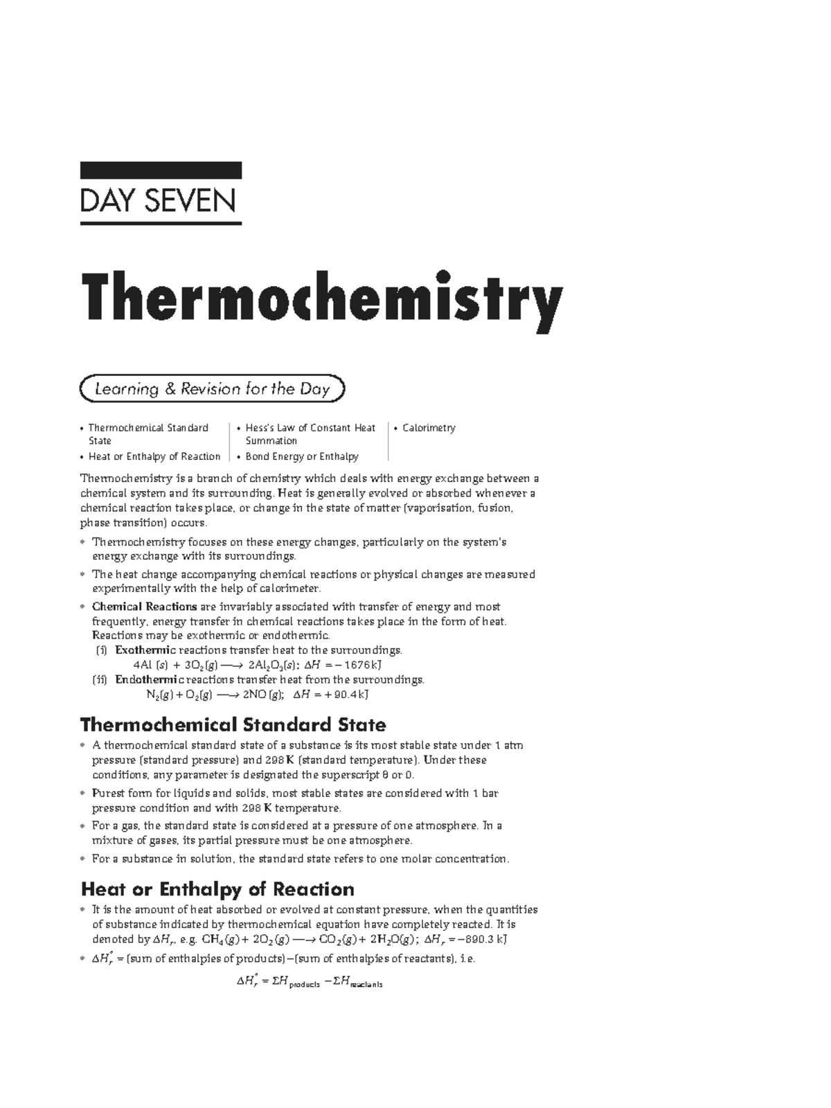 CHEM 101: Day 7 Thermochemistry Revision Notes - Studocu