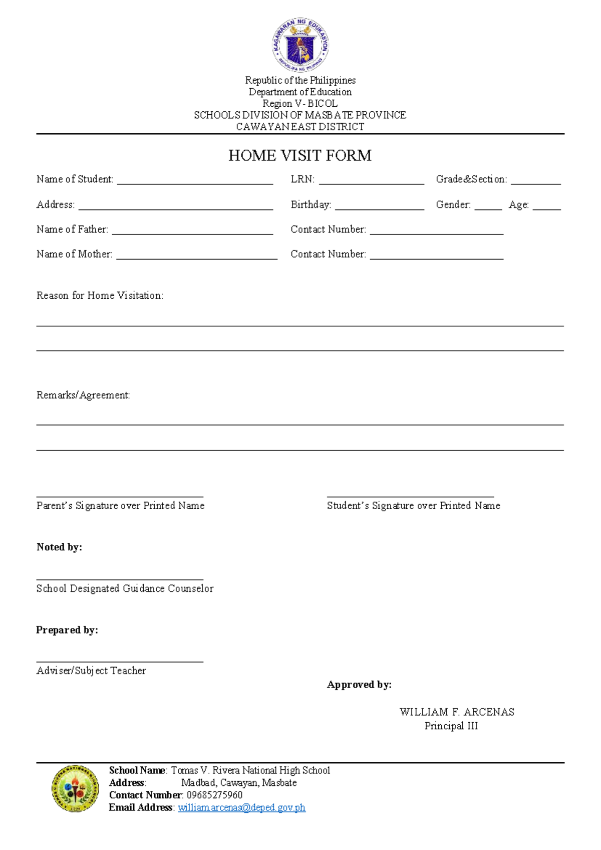 HOME Visit FORM - Republic of the Philippines Department of Education ...