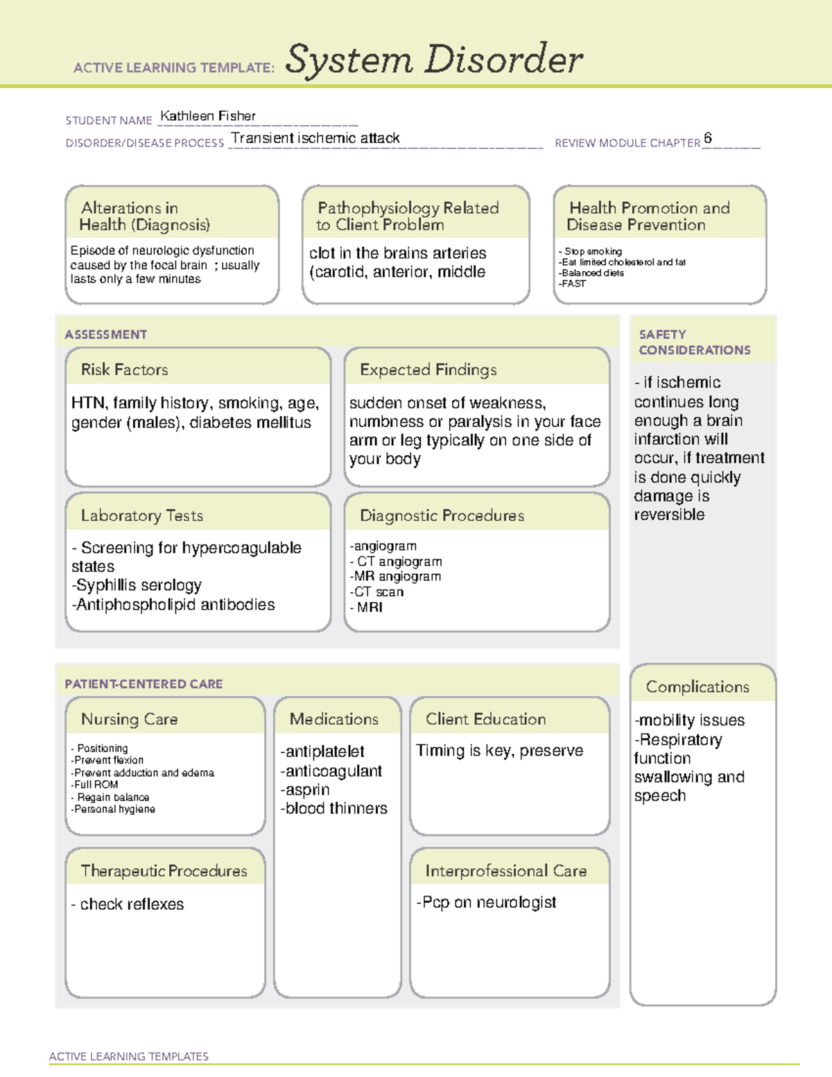 System Disorder: Transient Ischemia - Active Learning Template - Studocu
