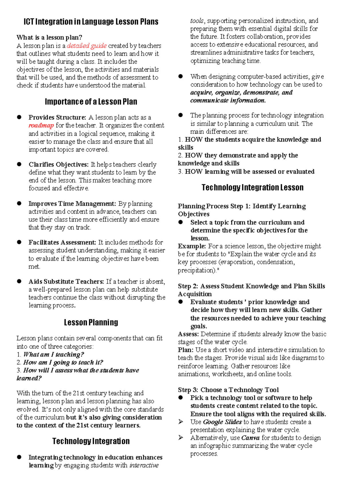 78-EDU-542 - ICT Integration in Language Lesson Planning - Studocu
