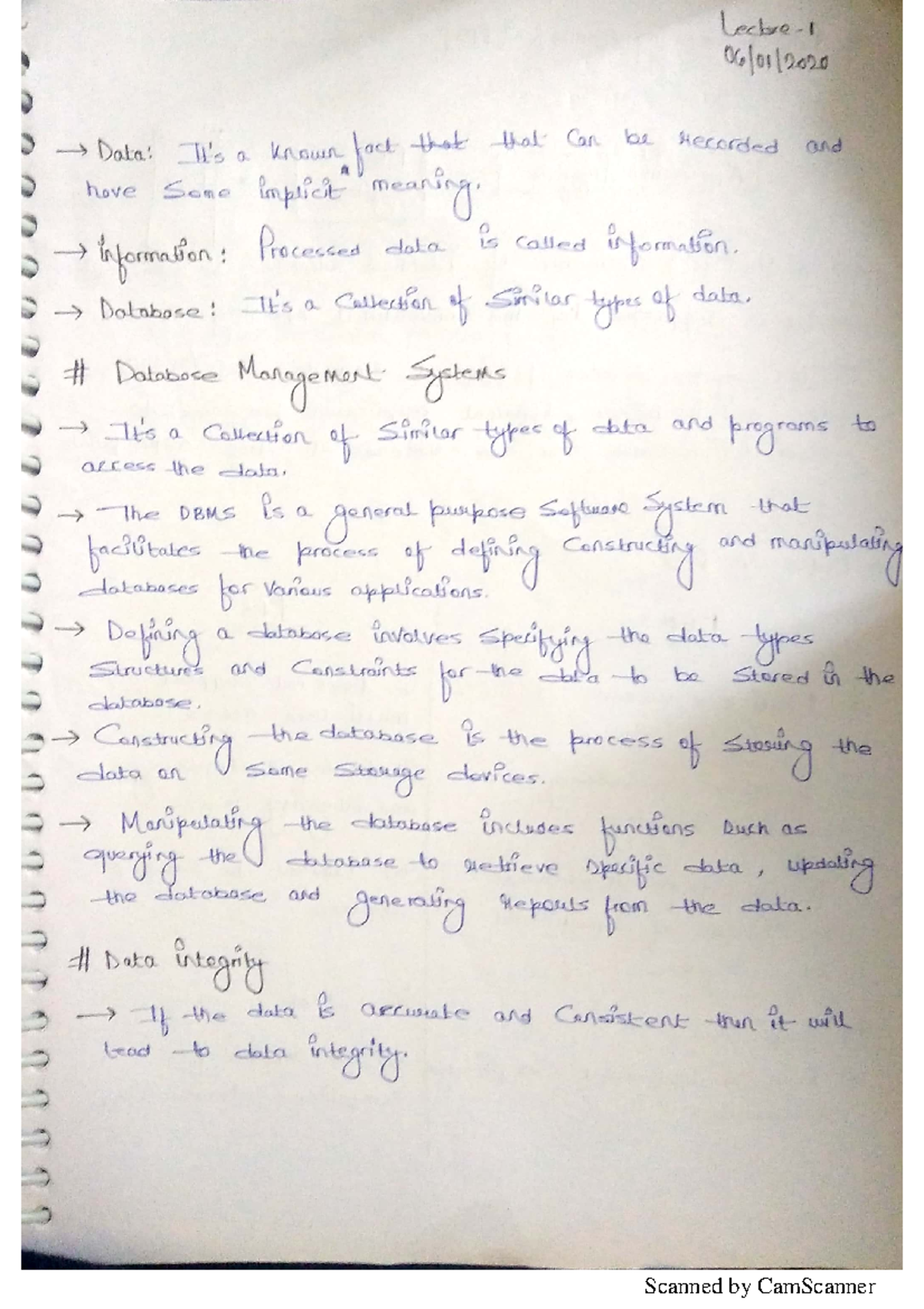 DBMS - Comprehensive Class Notes for Students - Studocu