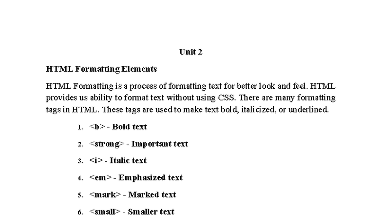 Web Technology Unit 2: HTML Formatting Elements Notes - Studocu