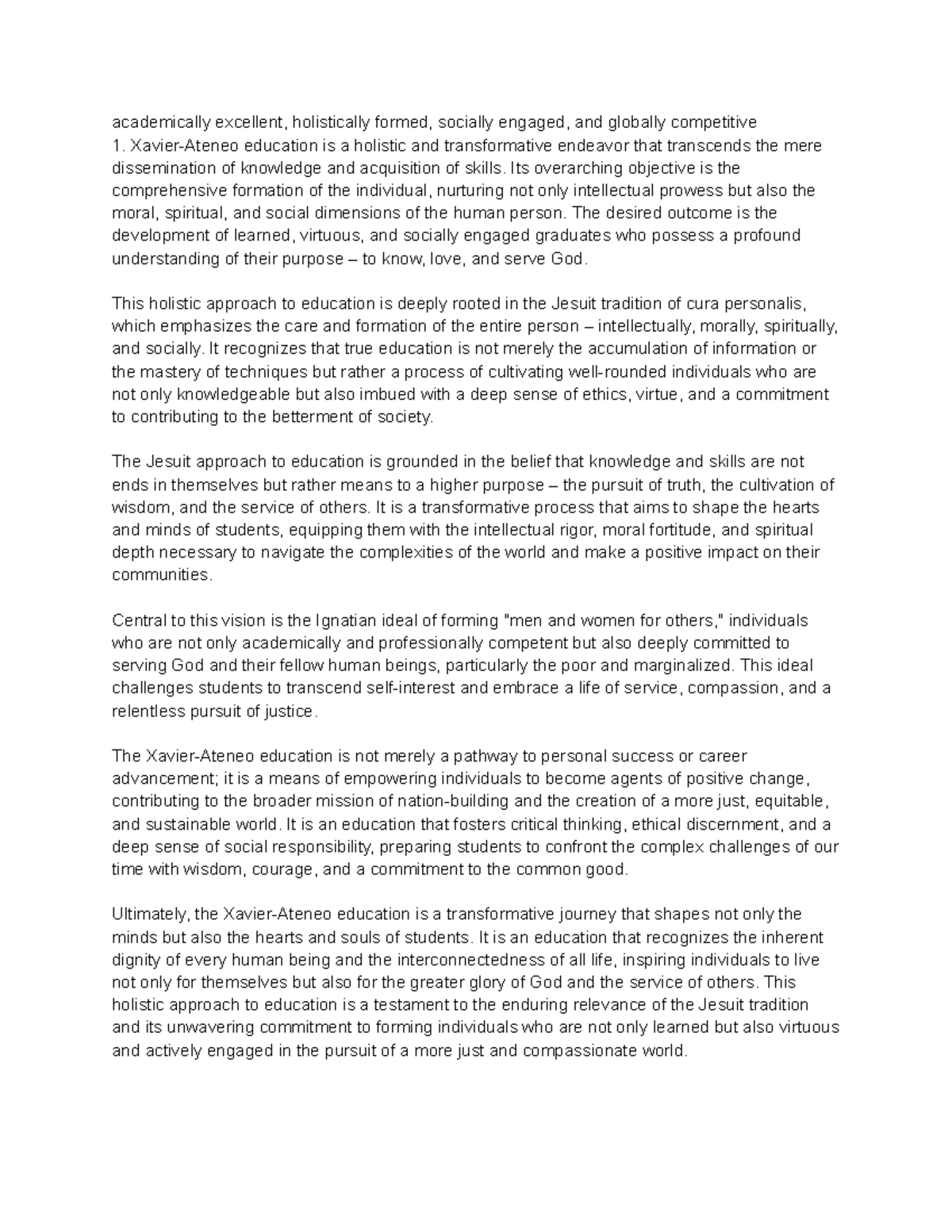 IDE Essay Notes: Holistic Education and Ignatian Values - Studocu