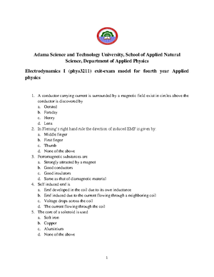 CM MCQ exit exam model-1 - Adama Scince and Technology University ...