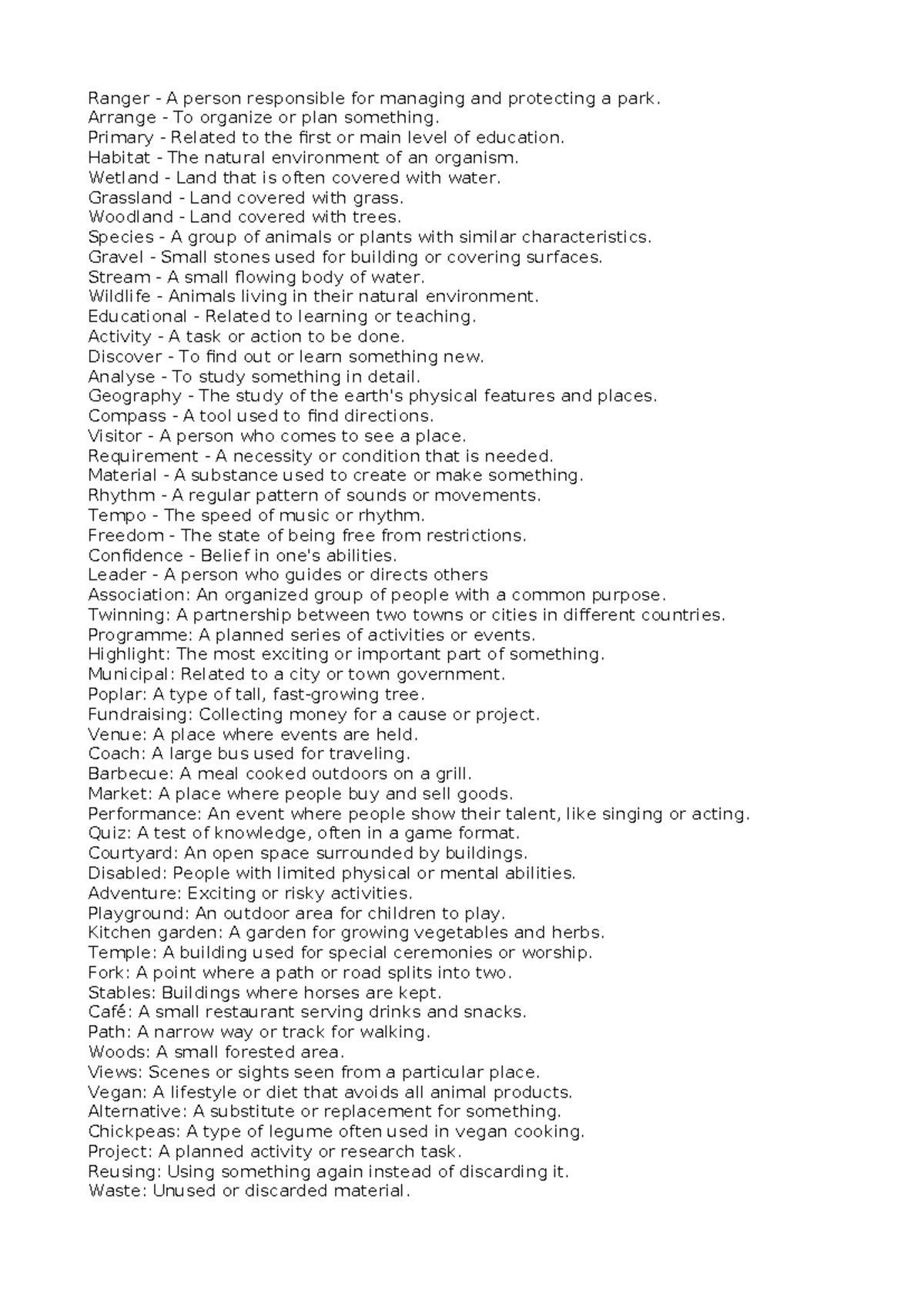 Vocabulary List for Environmental Studies: Key Terms and Definitions ...