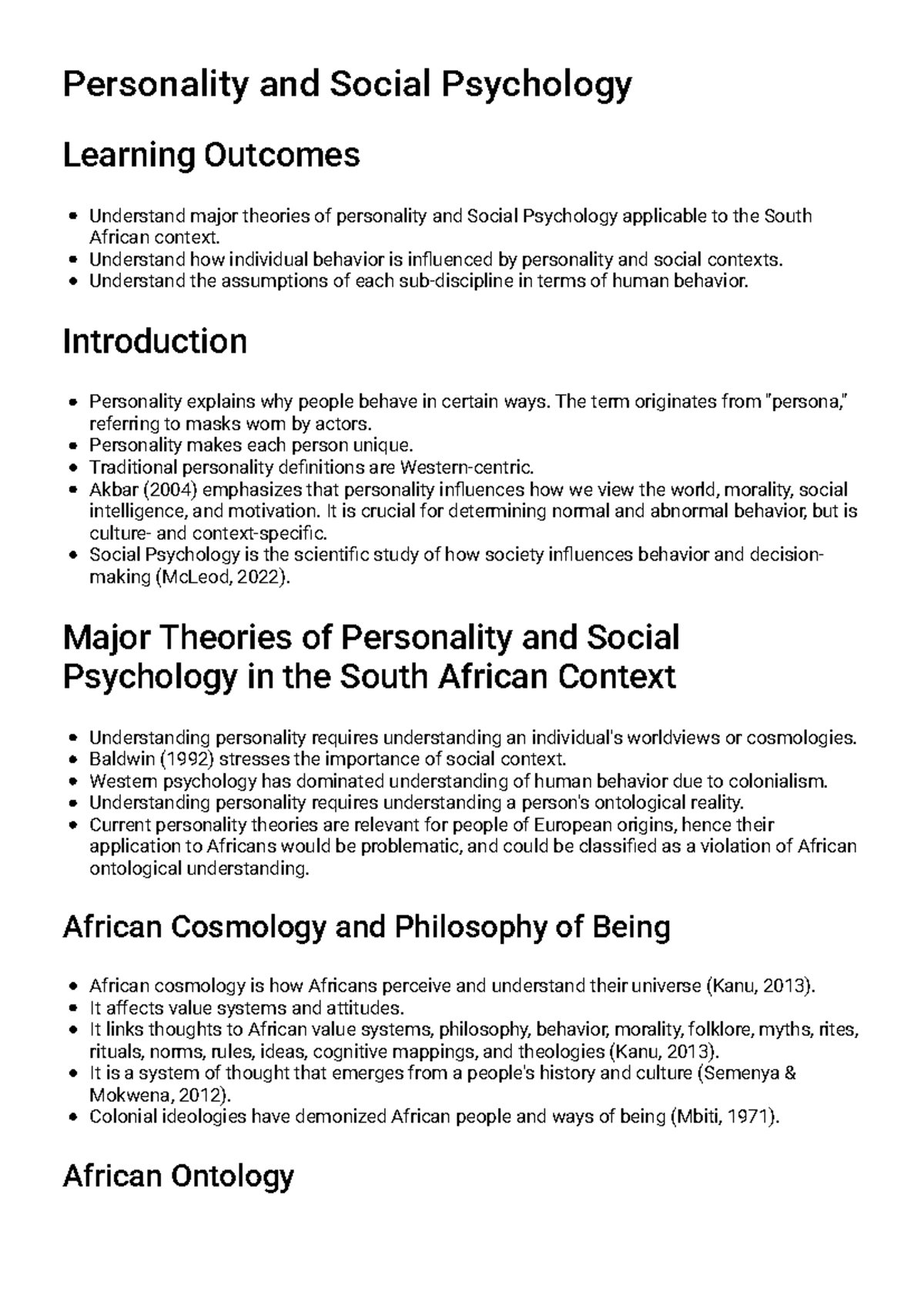 Understanding Personality and Social Psychology in the African Context ...