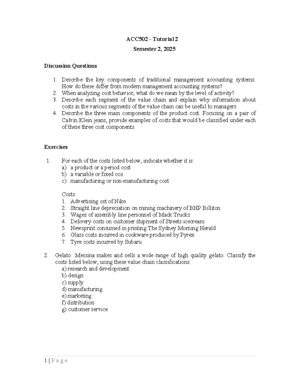 ACC502 Tutorial 2 Semester 2, 2025 Discussion & Answers - Studocu