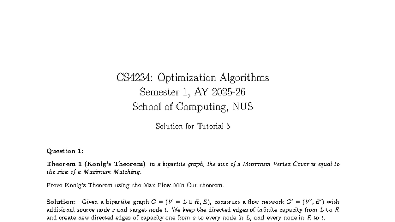 CS4234: Optimization Algorithms Semester 1, AY School of Computing, NUS ...