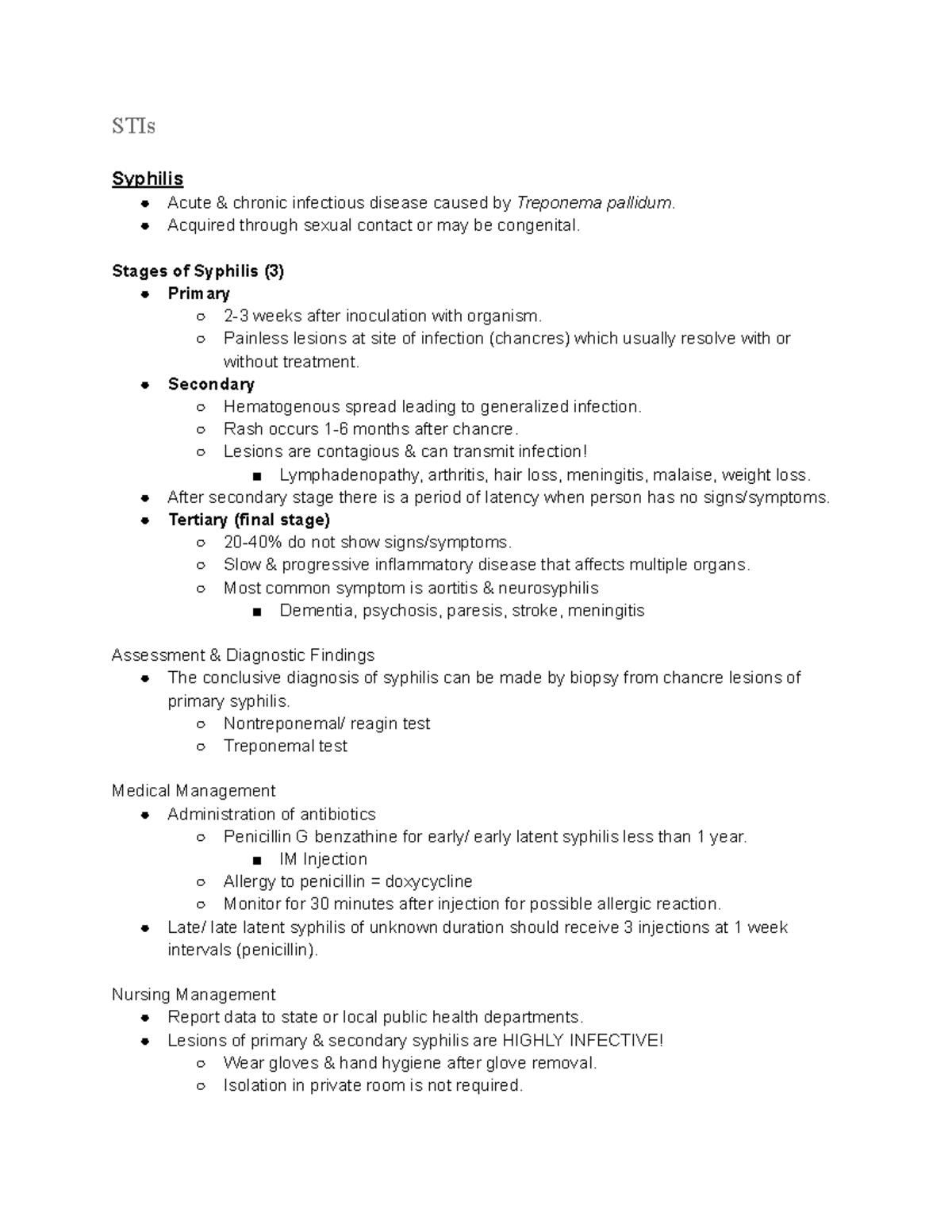 Final EXAM - Infectious Diseases - STIs Syphilis Acute & chronic ...