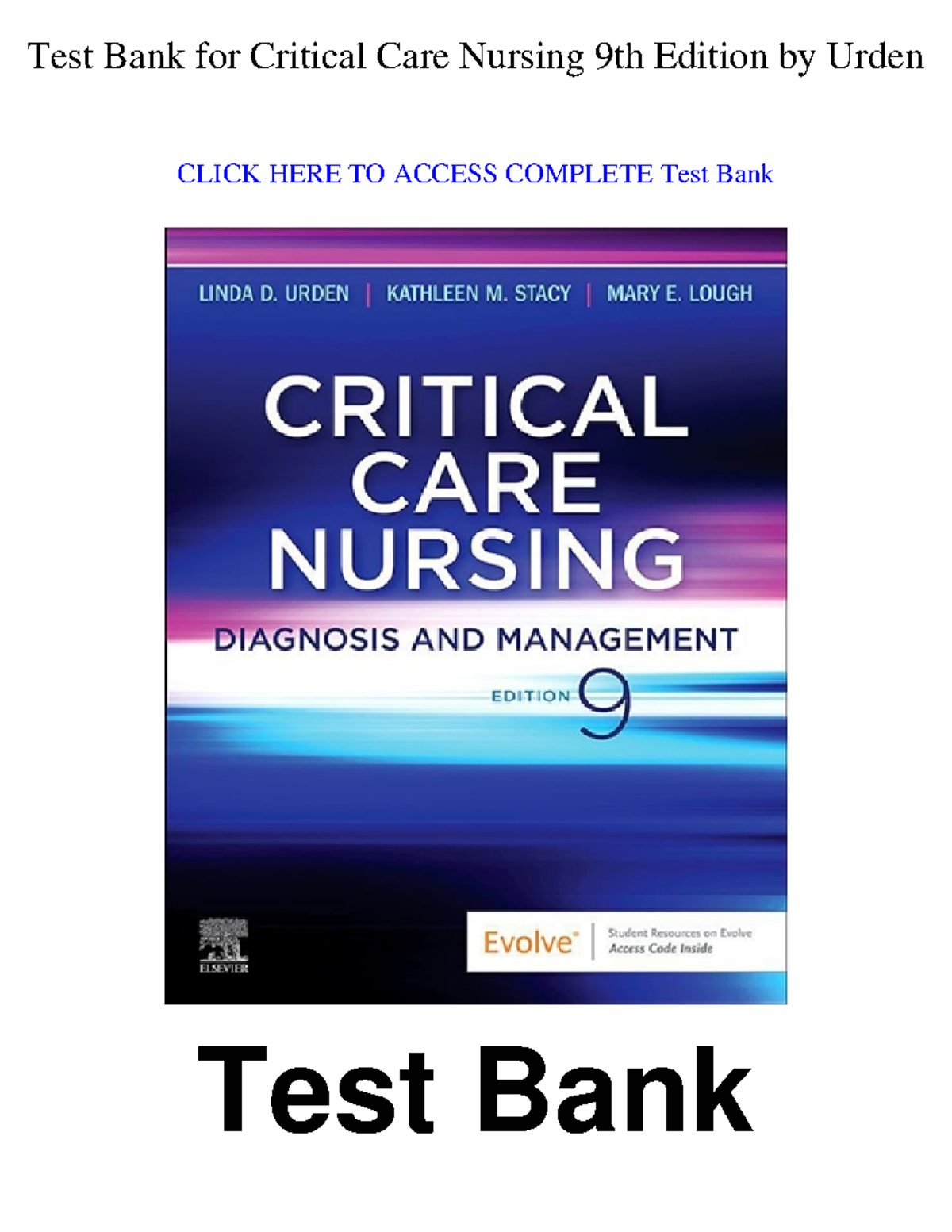 9780323696807-TEST-BANK - Test Bank for Critical Care Nursing 9th ...
