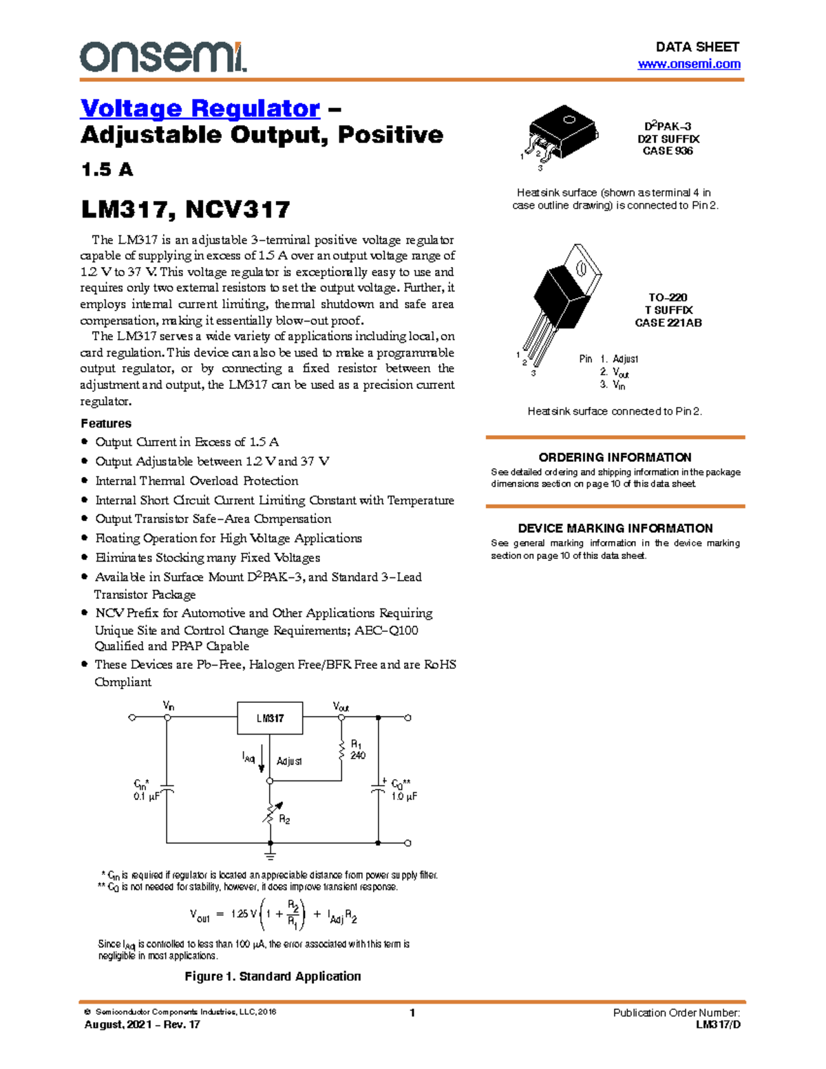 LM317 Voltage Regulator Data Sheet - Adjustable Output 1.5A - Studocu