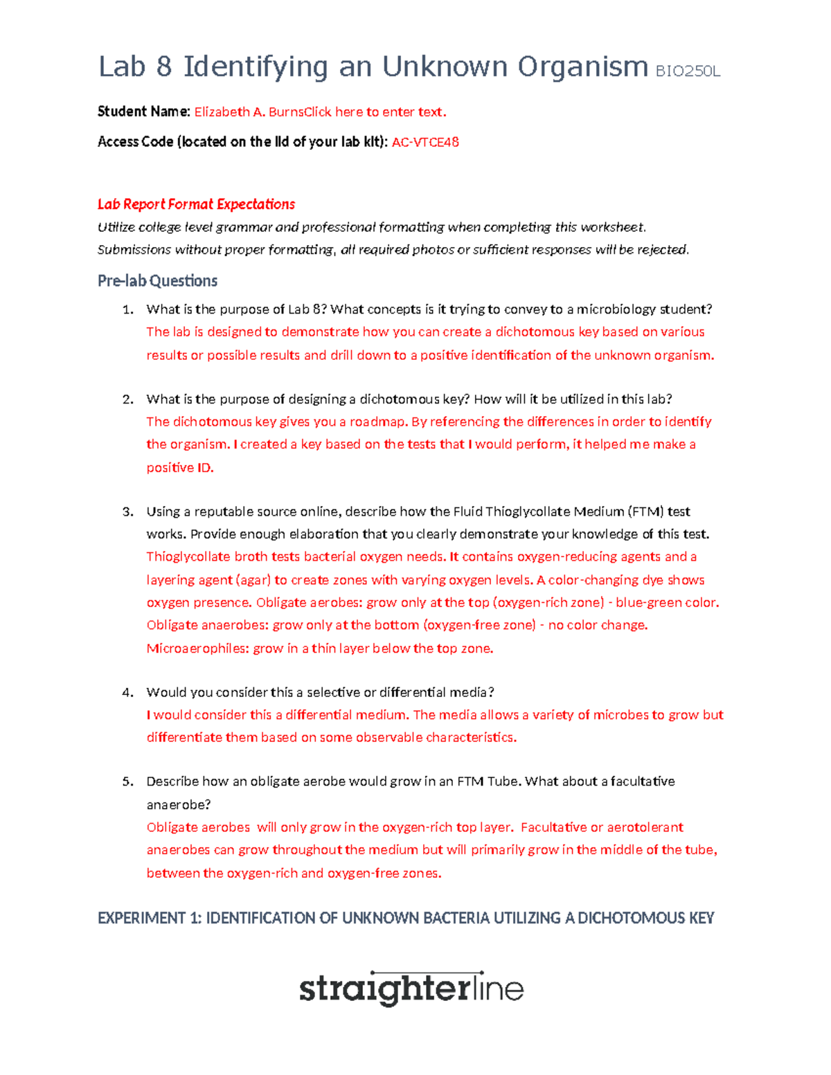 BIO250 Lab 8 - Dichotomous Key Assignment for Microbiology Course - Studocu