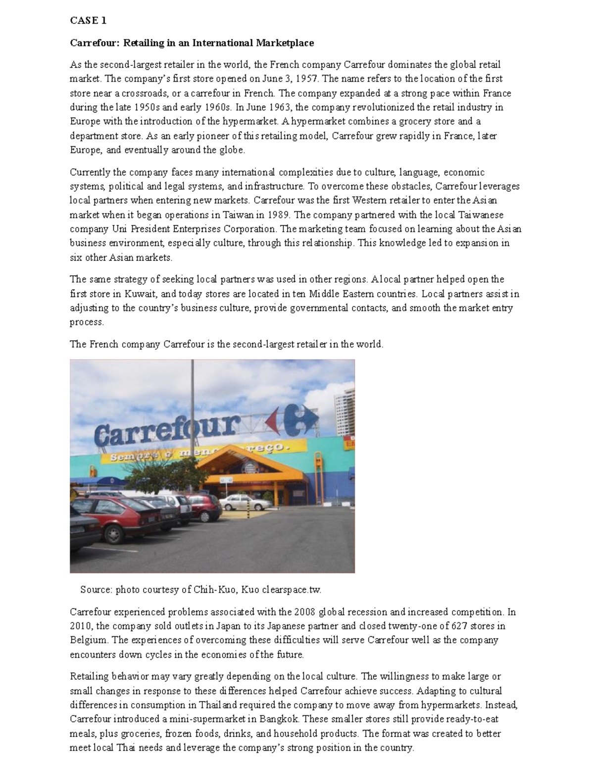 CASE 1: Carrefour's Global Retail Strategy and Challenges - Studocu