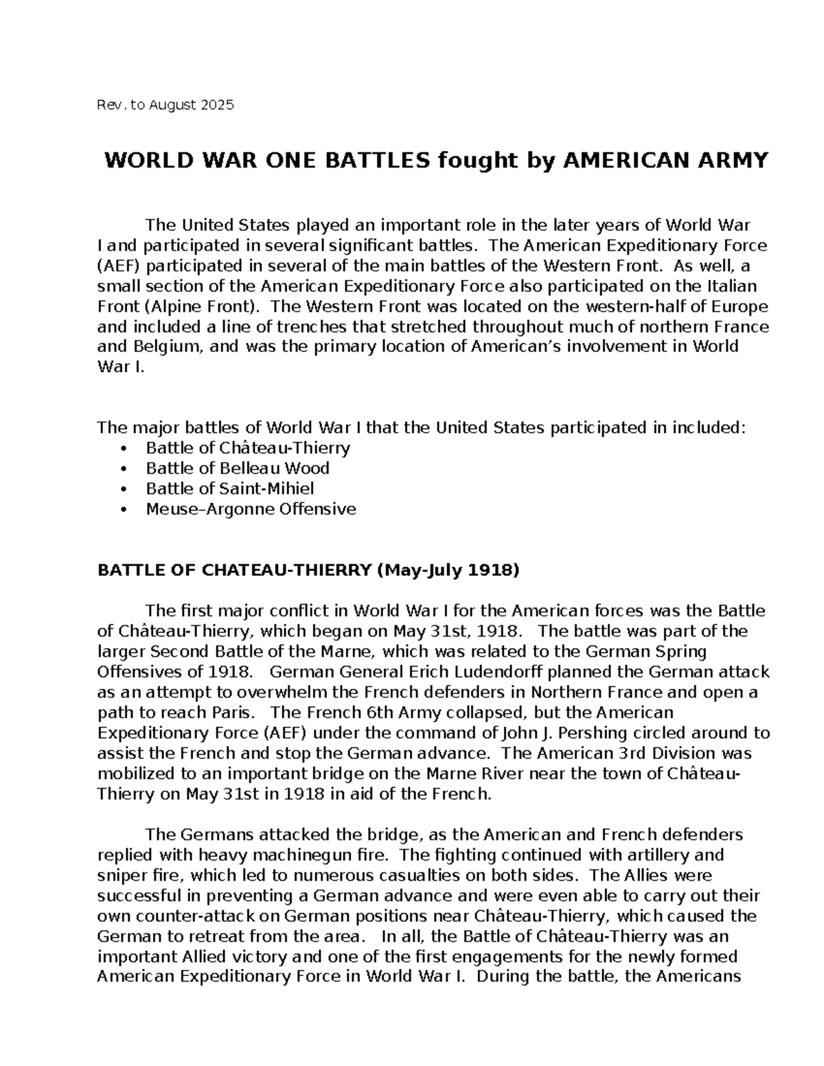 14 - World War I Battles Involving the American Army - Studocu
