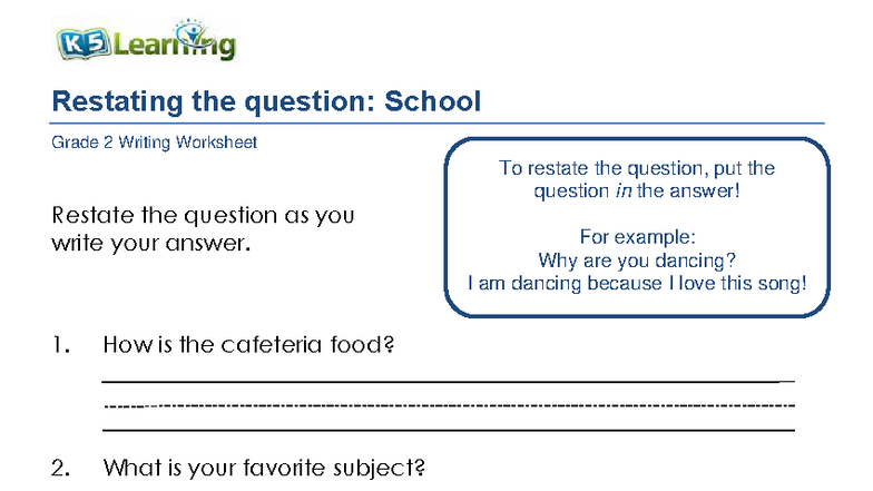 Grade 2 restating the question up8 - Reading and Math for K- 5 ...