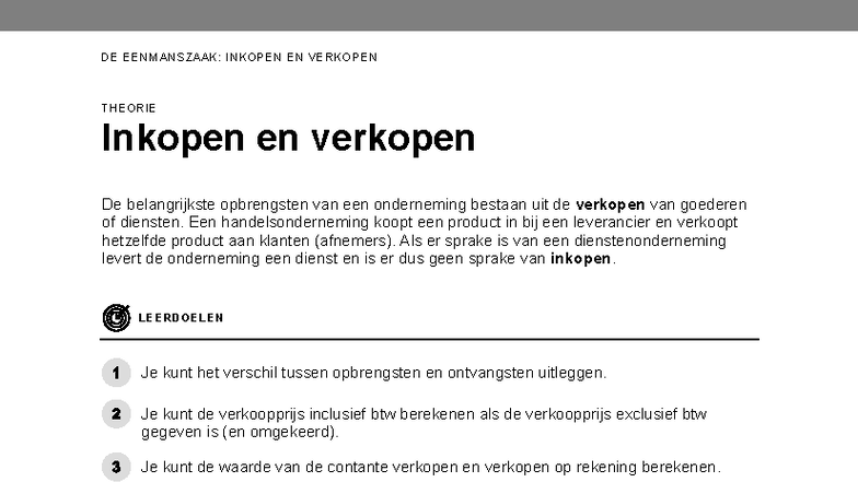 DE EENMANSZAAK: INKOPEN EN VERKOPEN THEORIE C T10187 O02S01 - Studeersnel