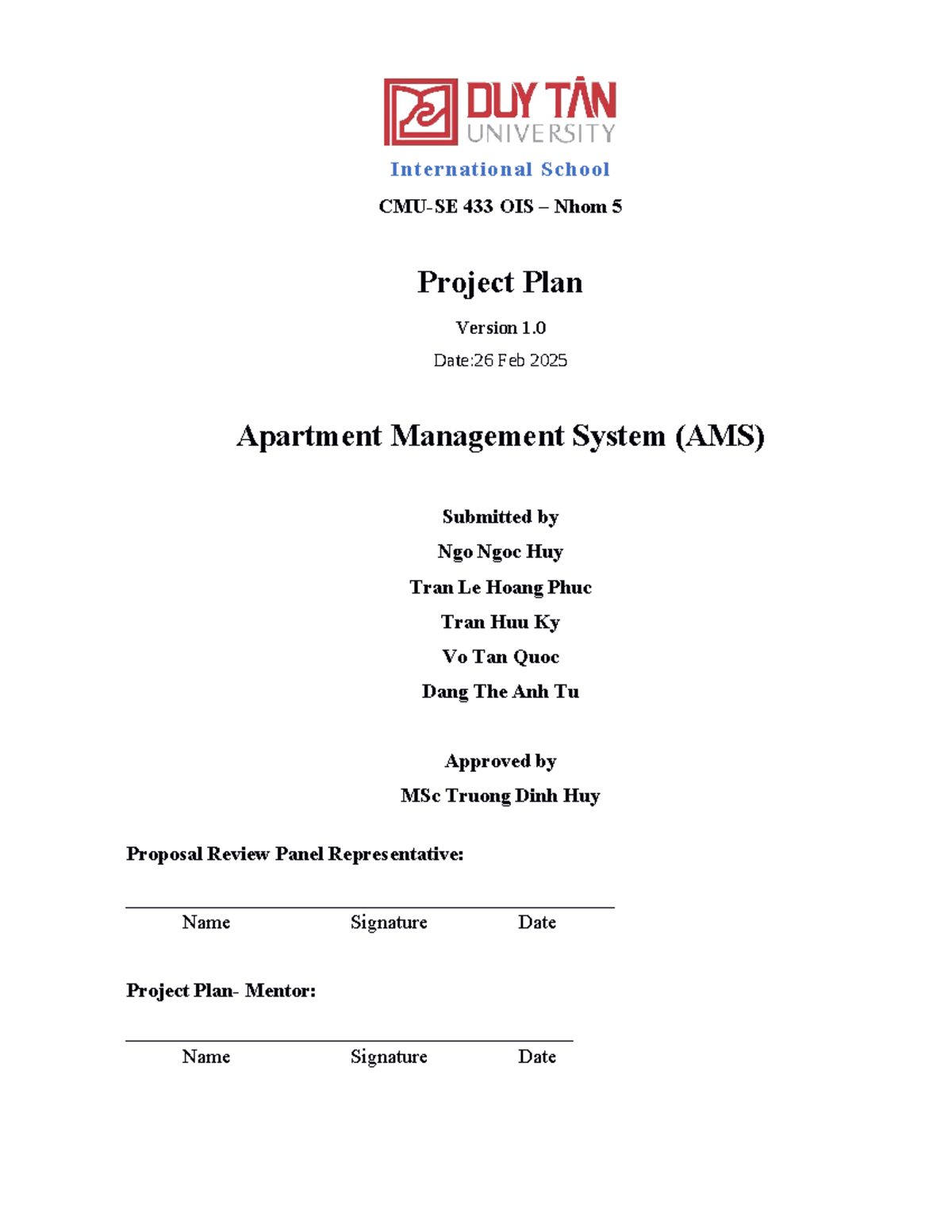 International School 433 OIS Nhom 5 Project Plan: Apartment Management ...