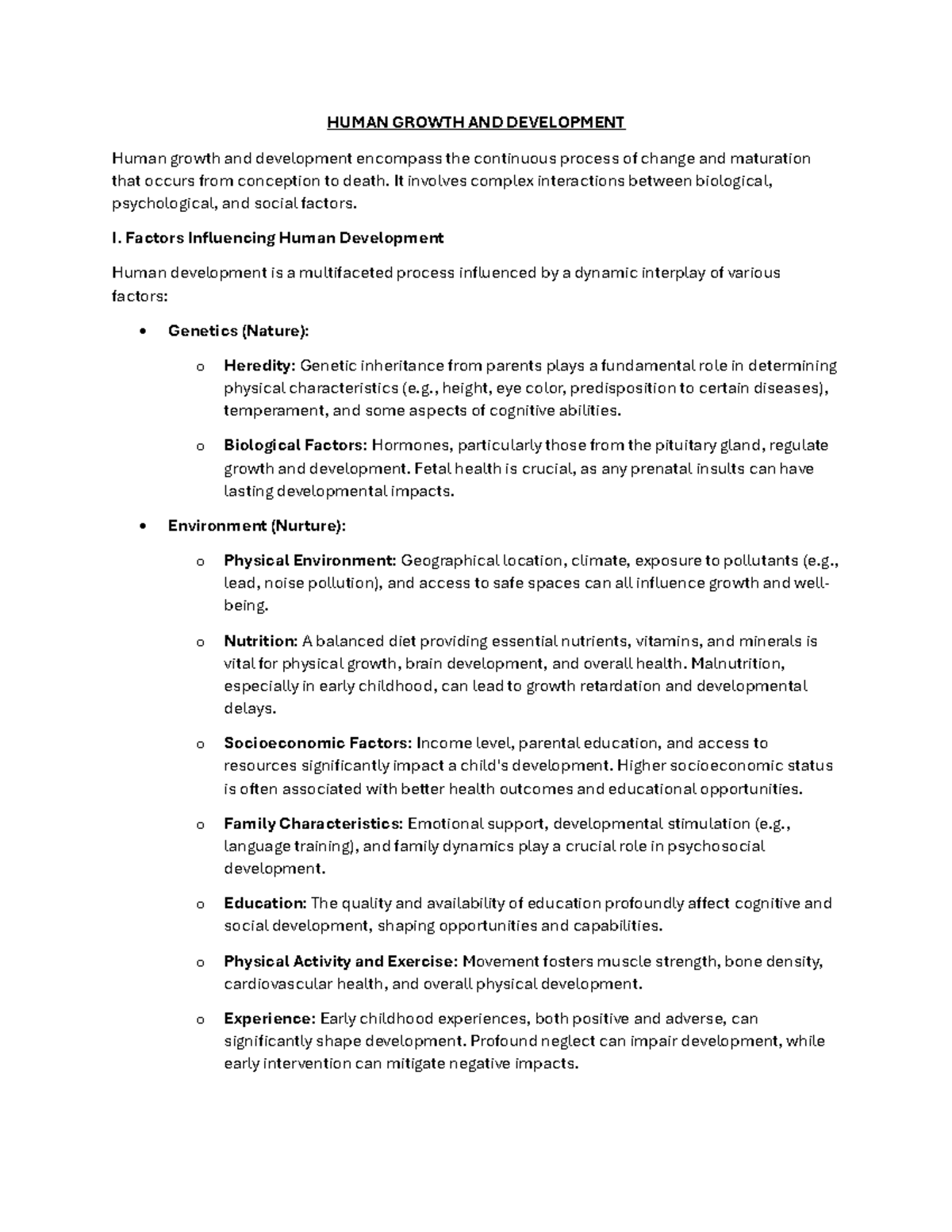 HGD 101: Comprehensive Overview of Human Growth and Development - Studocu