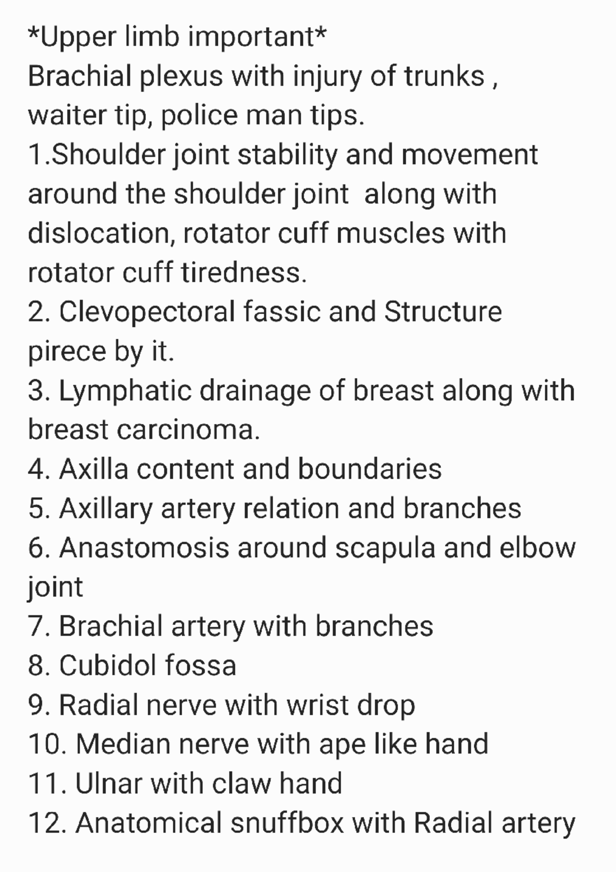 Upper Limb & Lower Limb Key Markings for Anatomy (ANAT 101) - Studocu