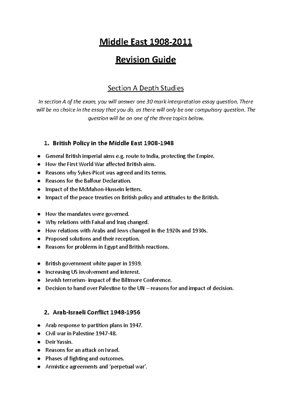 OCR History Revision Guide: Middle East 1908-2011 Overview - Studocu
