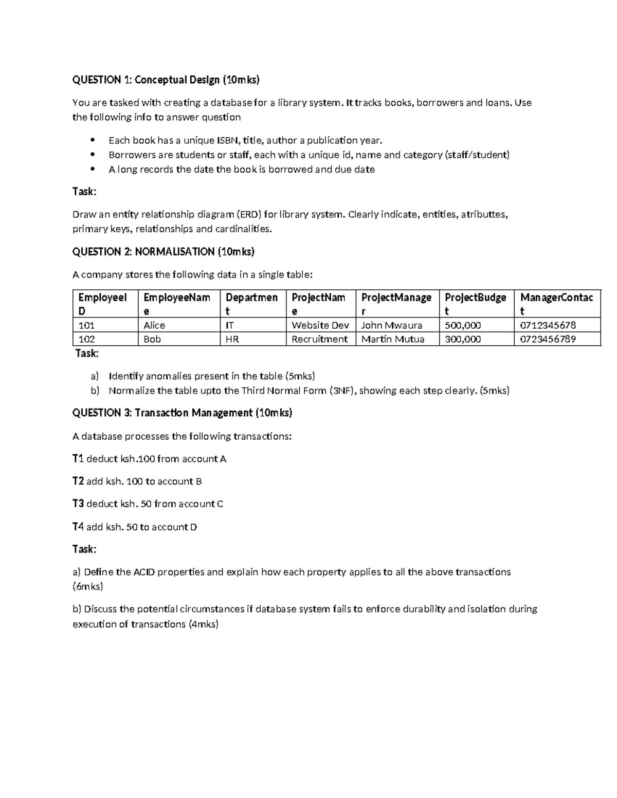 DBMS CAT - Database Management Systems Concepts & ERD Tasks - Studocu