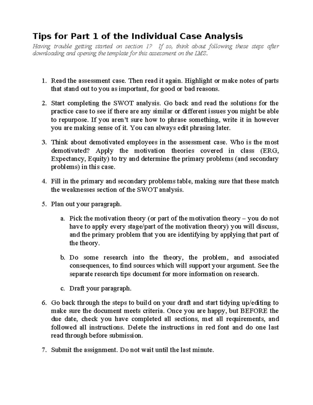 Tips for ICA Assessment (Part 1) - Individual Case Analysis - Studocu