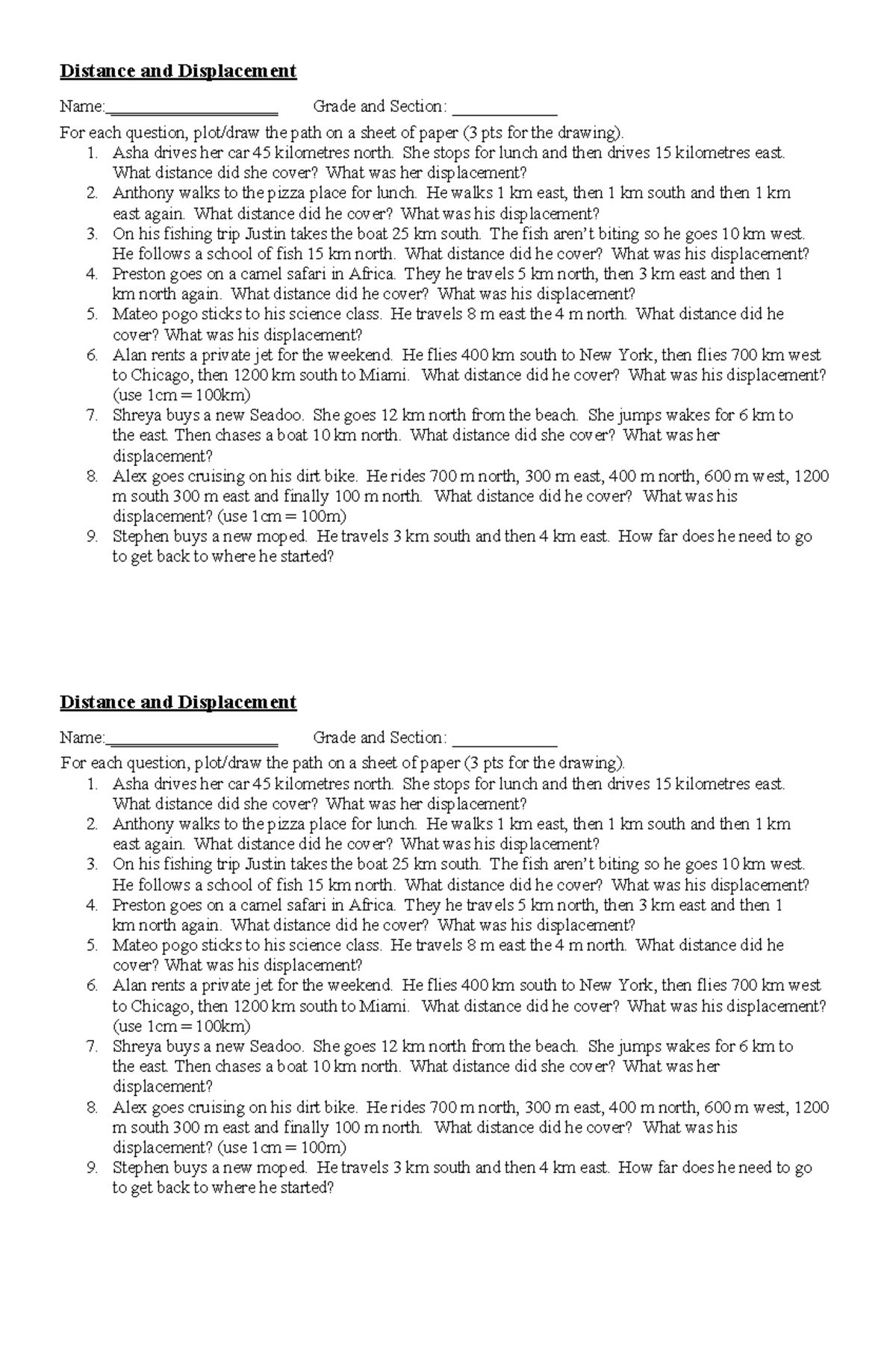 Distance and Displacement Worksheet: Exploring Concepts and ...
