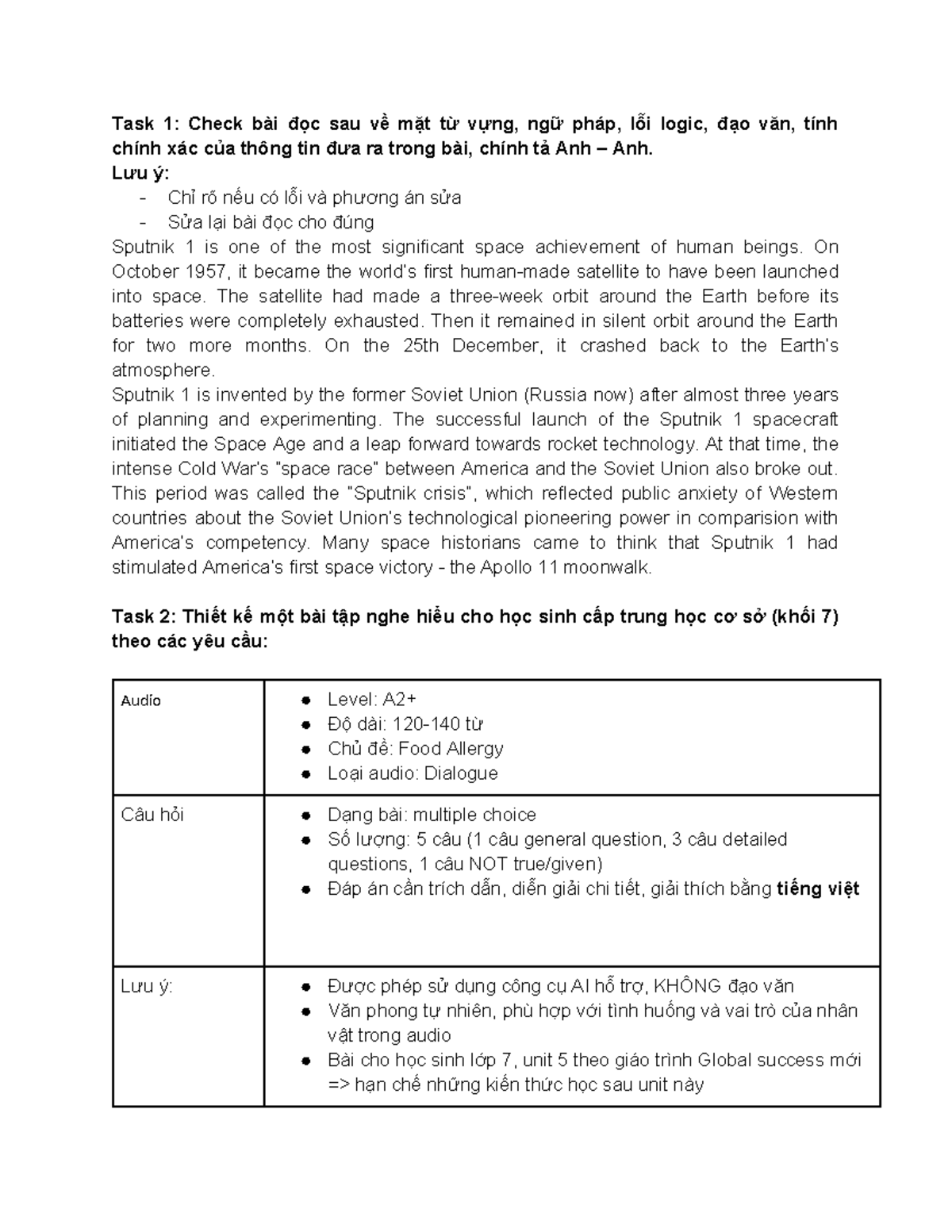 Task 1 & 2: Proofreading and Listening Exercise Design for Grade 7 ...