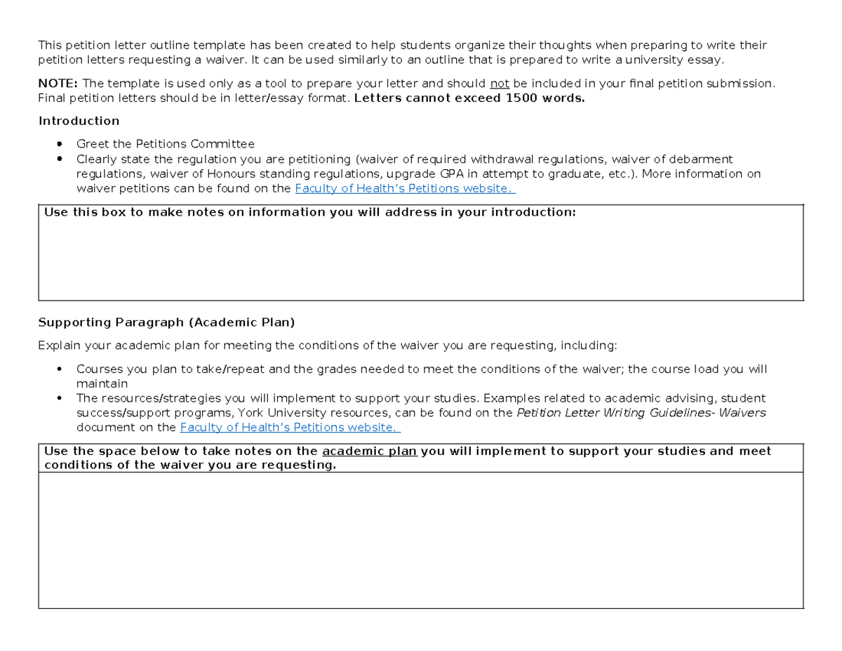 Waivers Petition Letter Template for Health Faculty Students - Studocu