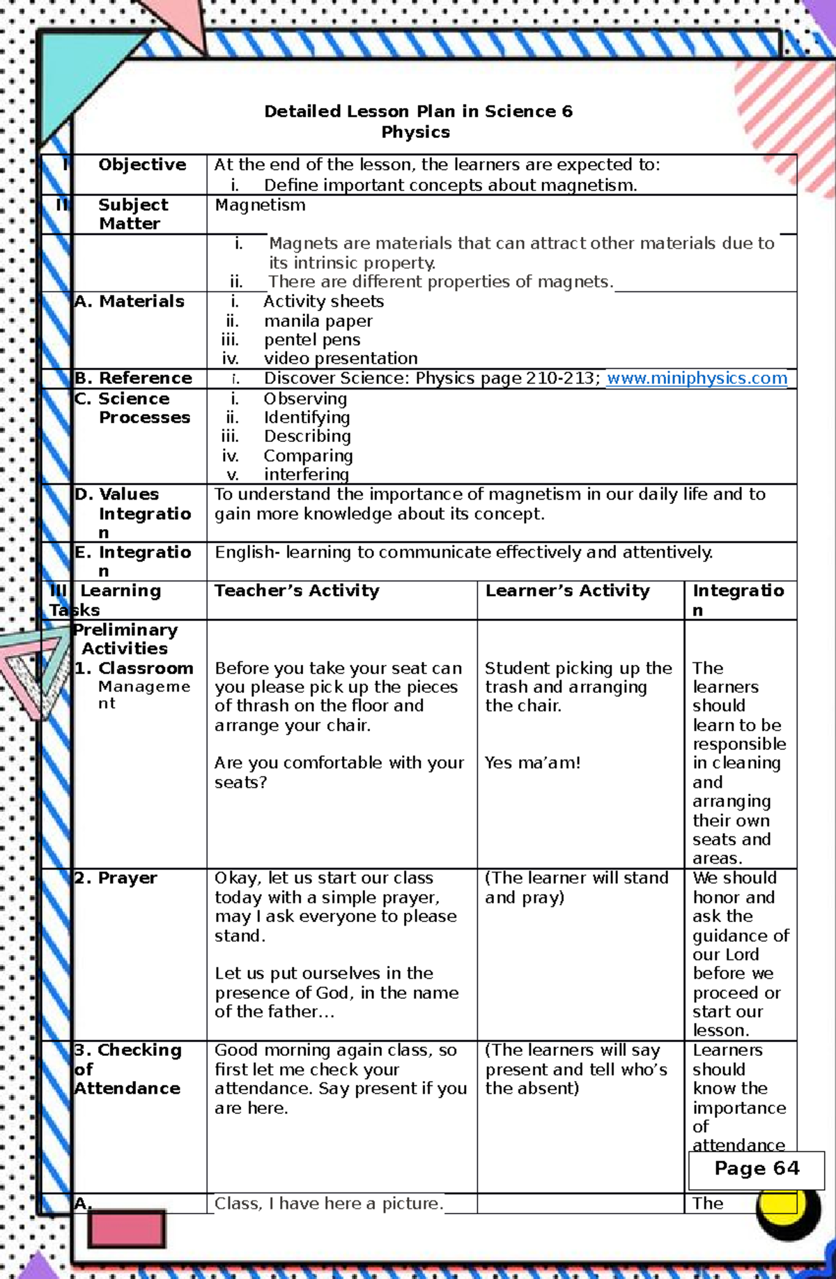 Final Lesson Plan on Magnetism for Physics 6 Class - Studocu