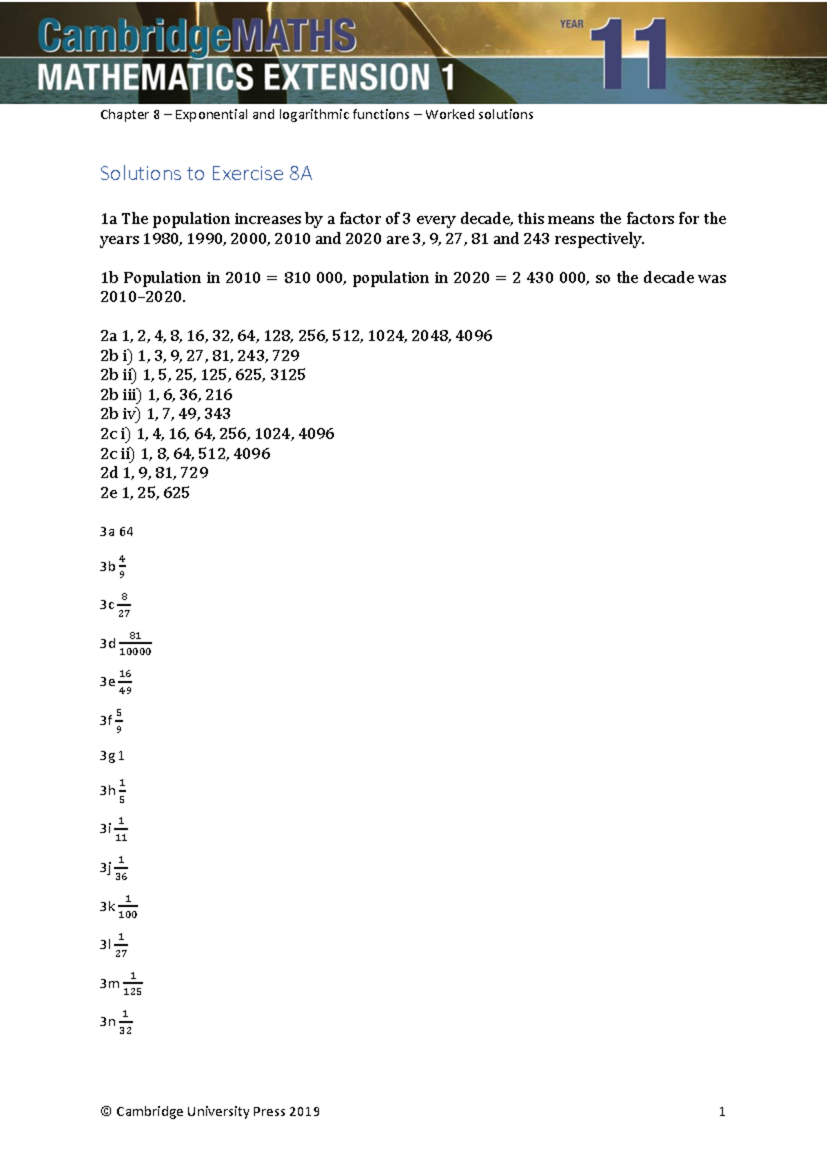 Chapter 8 (EXT Y11) Exponential & Logarithmic Functions Worked Solutions - Studocu
