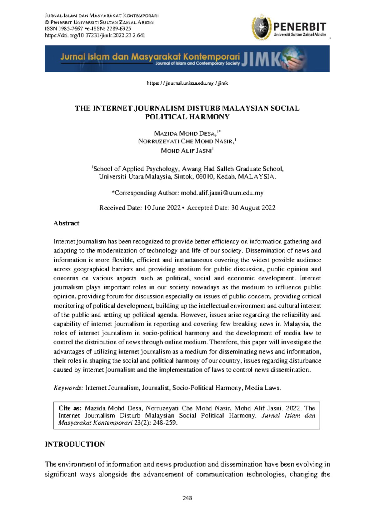 The Role of Internet Journalism in Malaysian Social Political Harmony ...