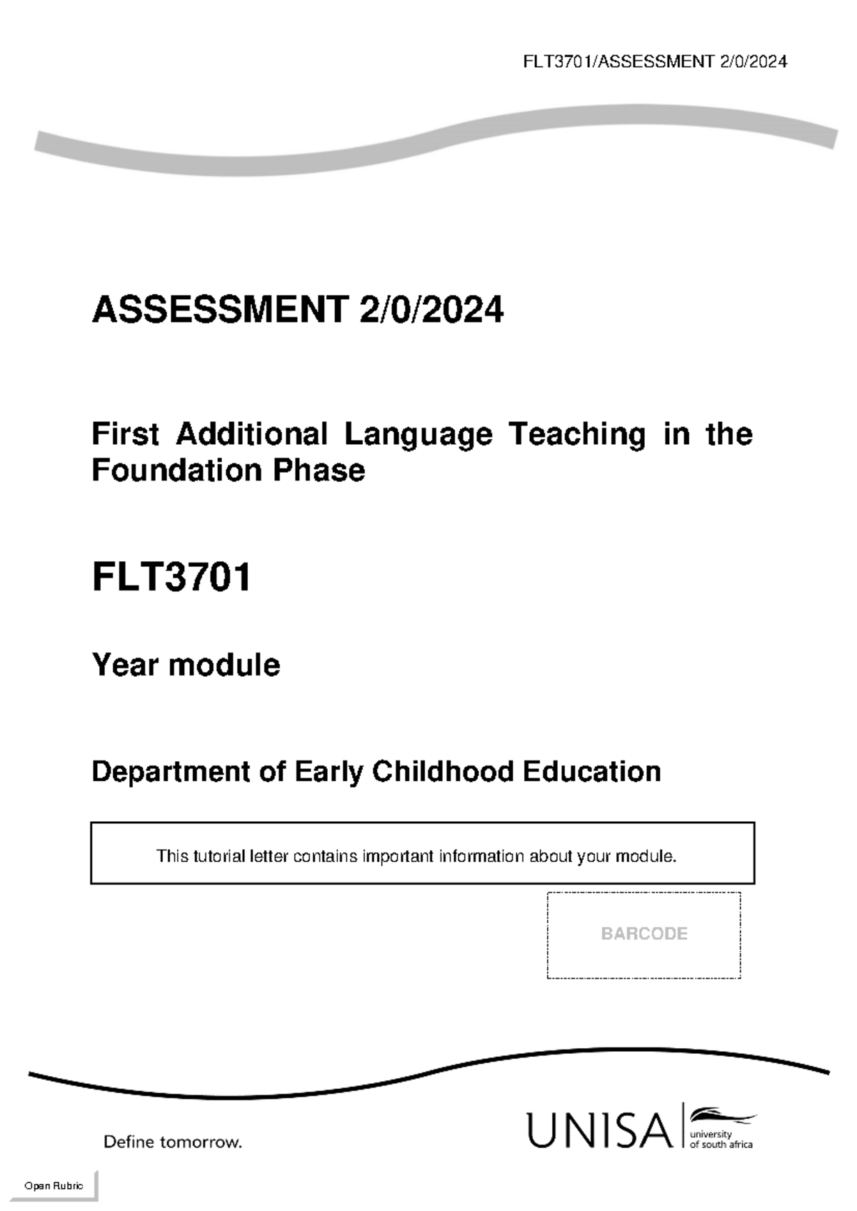 FLT3701 Assessment 2: FAL Teaching Strategies in Foundation Phase - Studocu