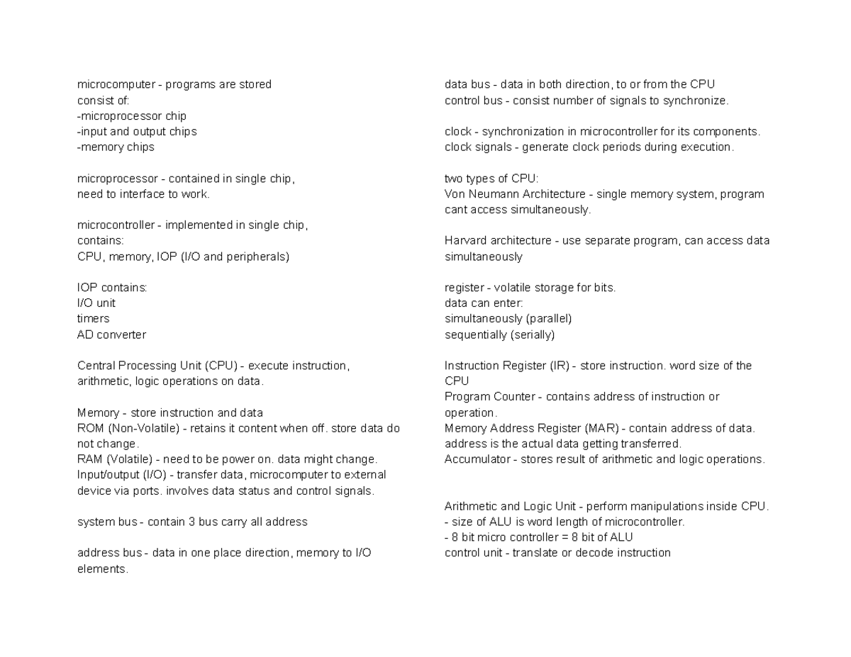 Robotics - Microcontroller Architecture and Arduino Programming Notes ...