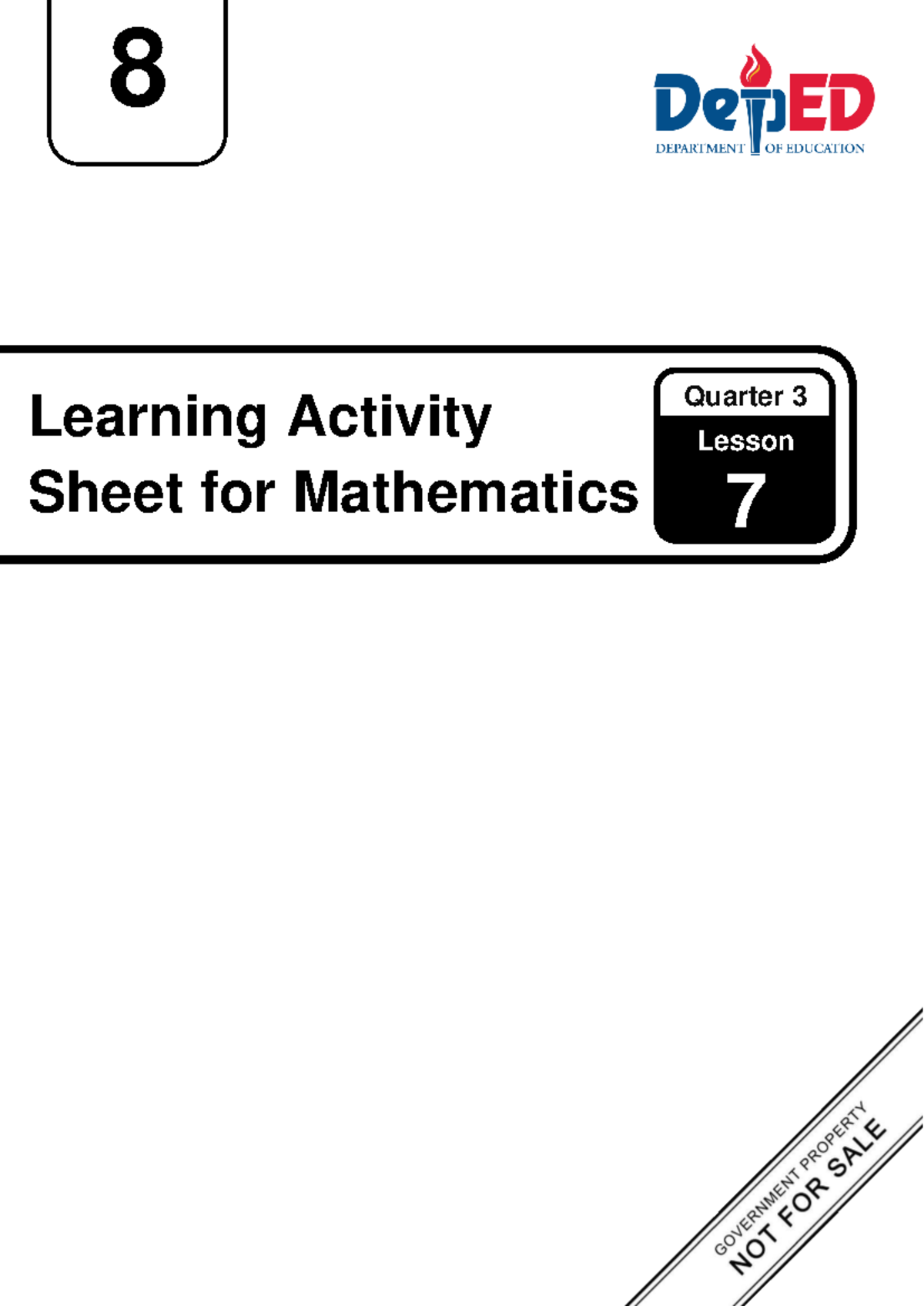Q3 WS Mathematics 8 Learning Activity Sheet: Lesson 7 (Week 7) - Studocu