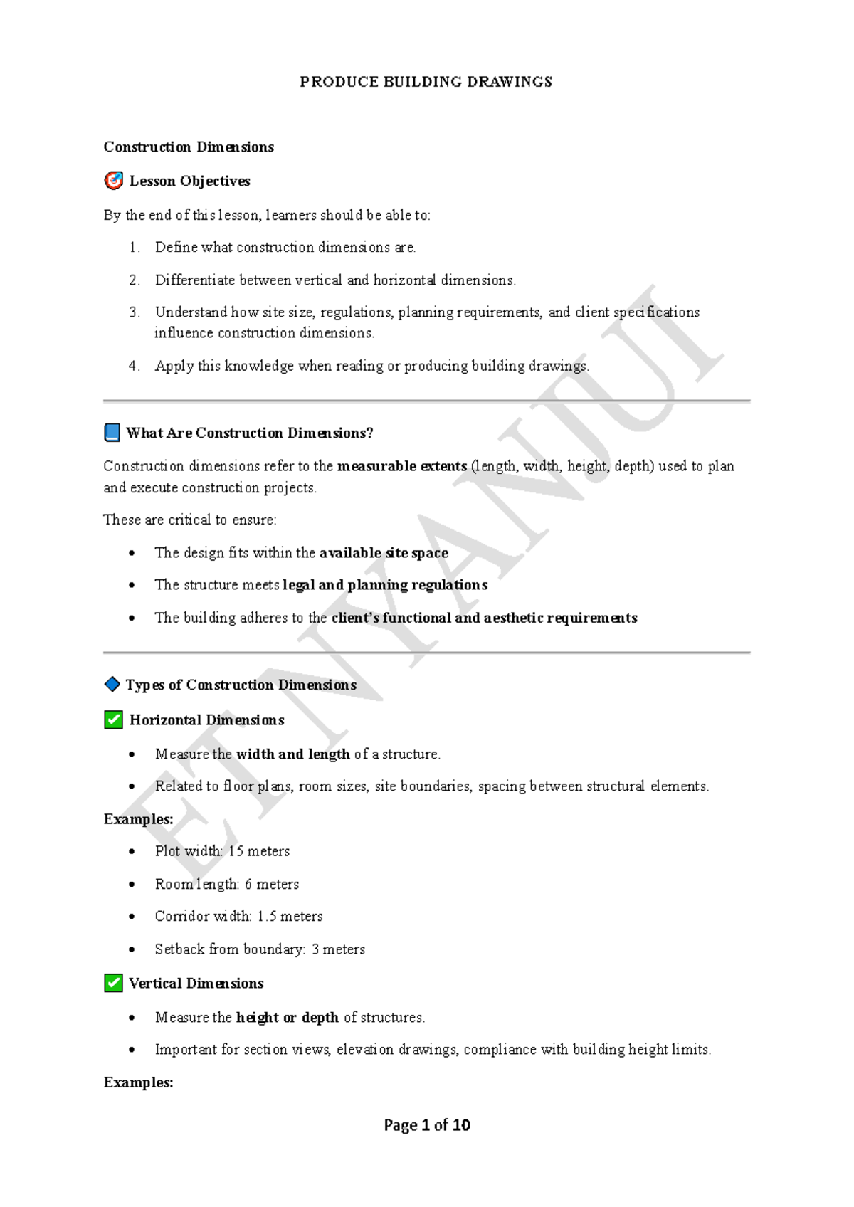 Construction Dimensions and Architectural Drawings Guide (ARCH 101 ...