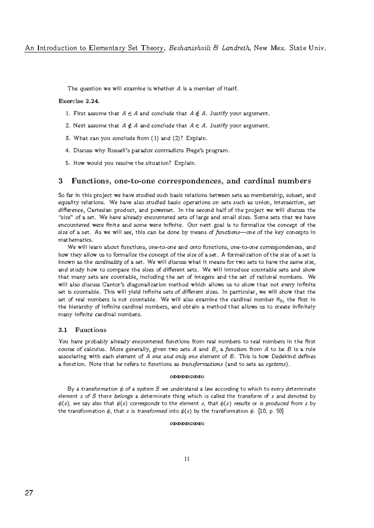 Functions and Cardinality in Elementary Set Theory (MATH 101) - Studocu