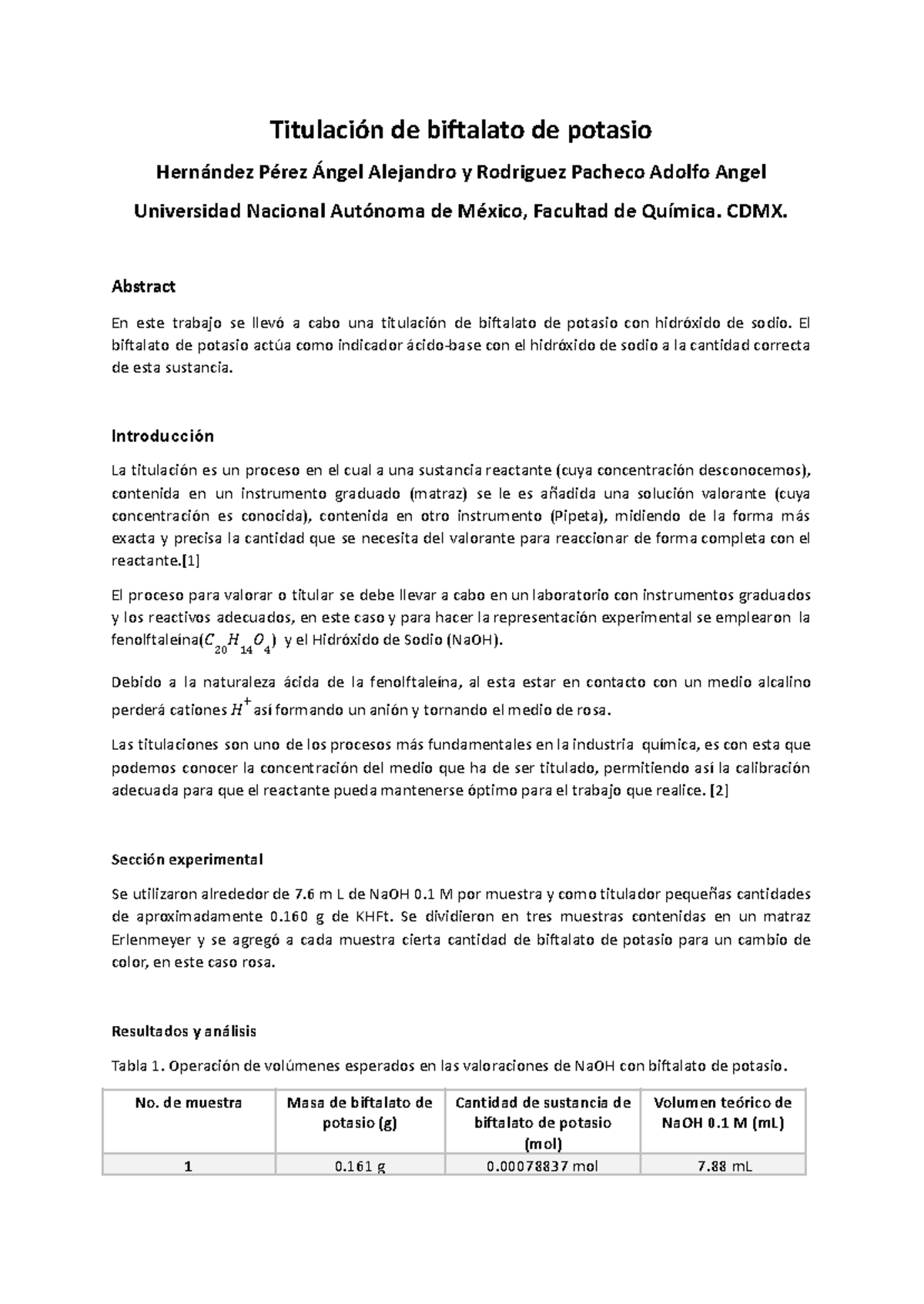 Titulación de Biftalato de Potasio con NaOH: Análisis y Resultados ...