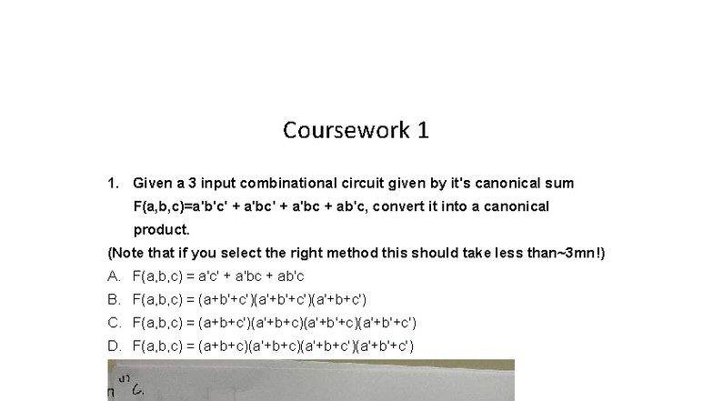 Coursework 1: Combinational Circuits & Boolean Functions Analysis - Studocu