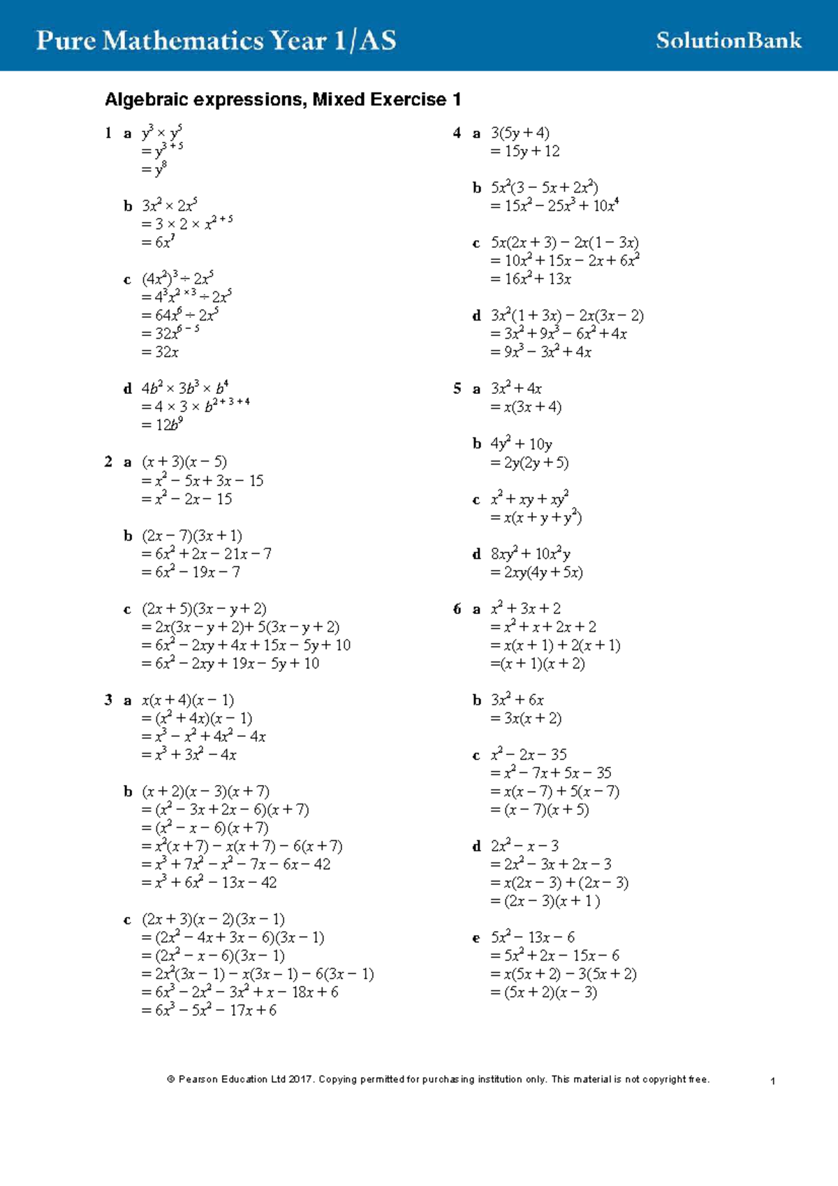 Algebraic Expressions: Mixed Exercise Solutions (1.2 & 1.3) - Studocu