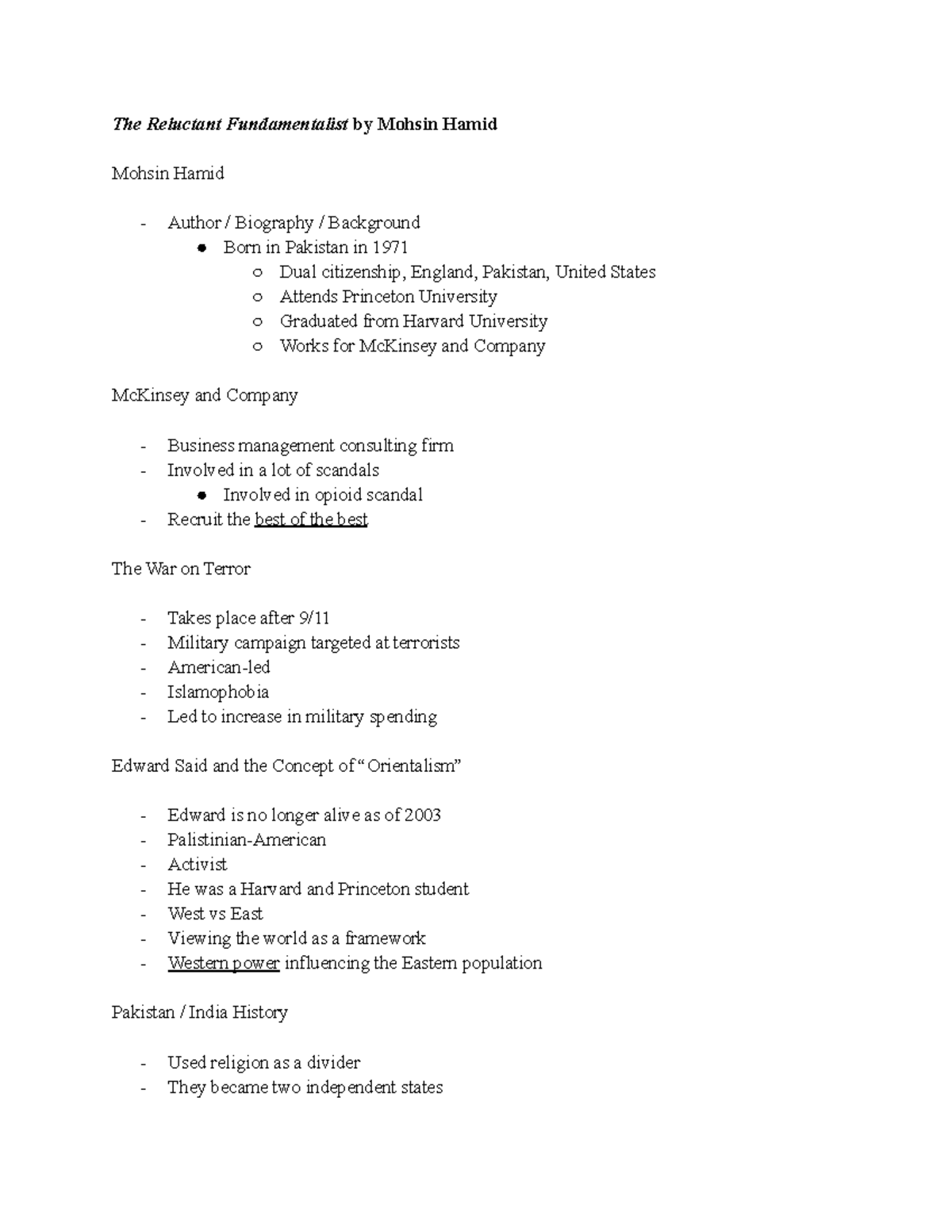 UCLR - The Reluctant Fundamentalist: Comprehensive Notes (Chapters 1-3 ...