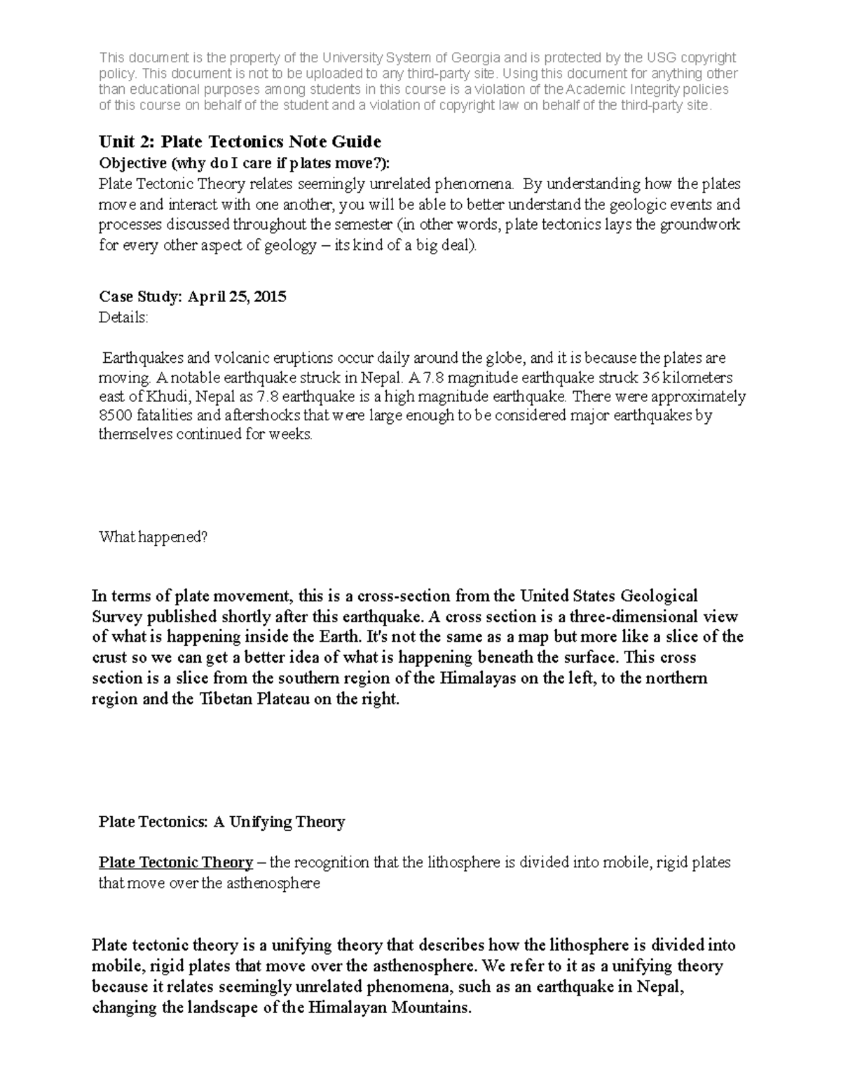 Unit 2: Comprehensive Note Guide on Plate Tectonics - Studocu