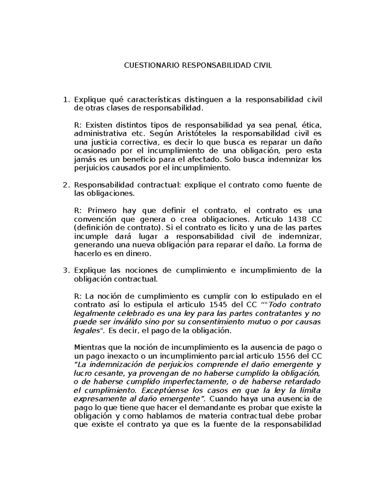 Cuestionario Responsabilidad Civil - CUESTIONARIO RESPONSABILIDAD CIVIL ...
