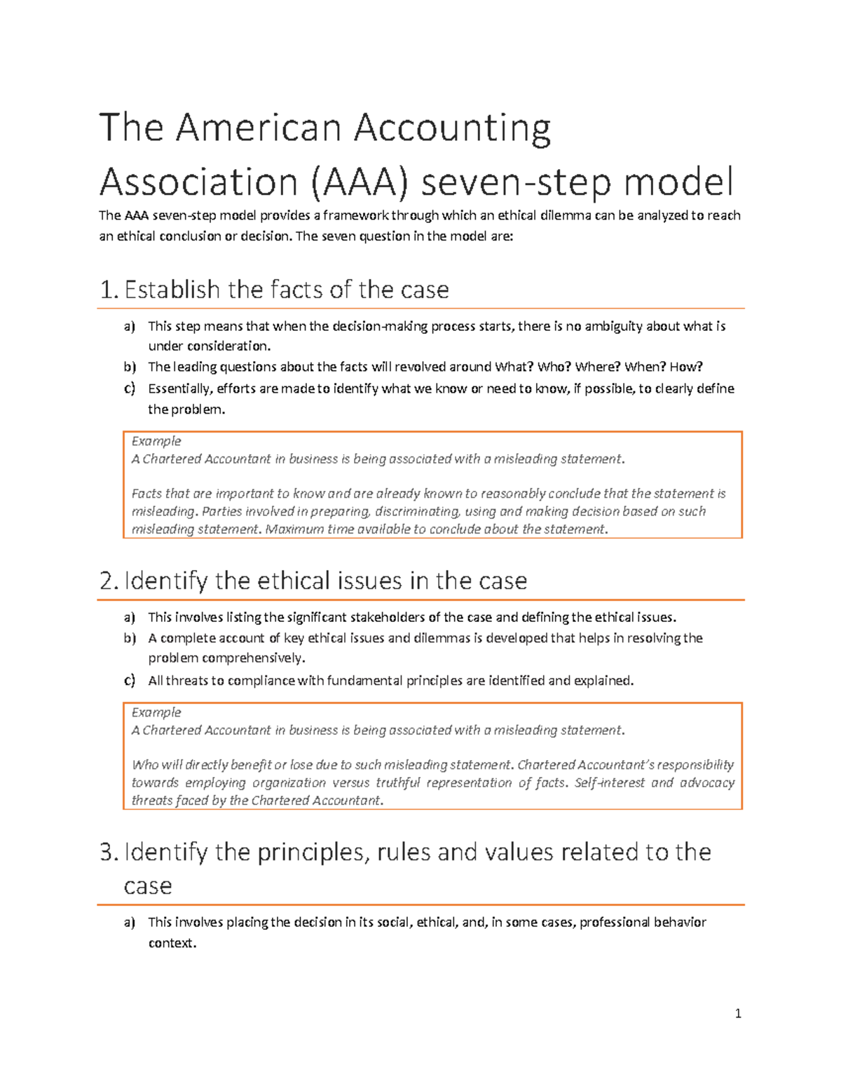 AAA 7-Step Model - Lecture Notes on Ethical Decision Making - Studocu