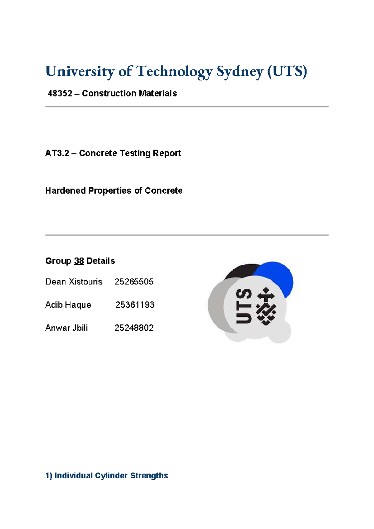 UTS 48352 AT3 Concrete Testing Report: Hardened Properties Analysis ...