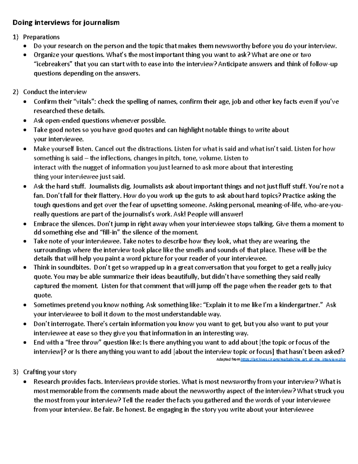 Journalism 101: Interview Techniques & Story Crafting Guide - Studocu