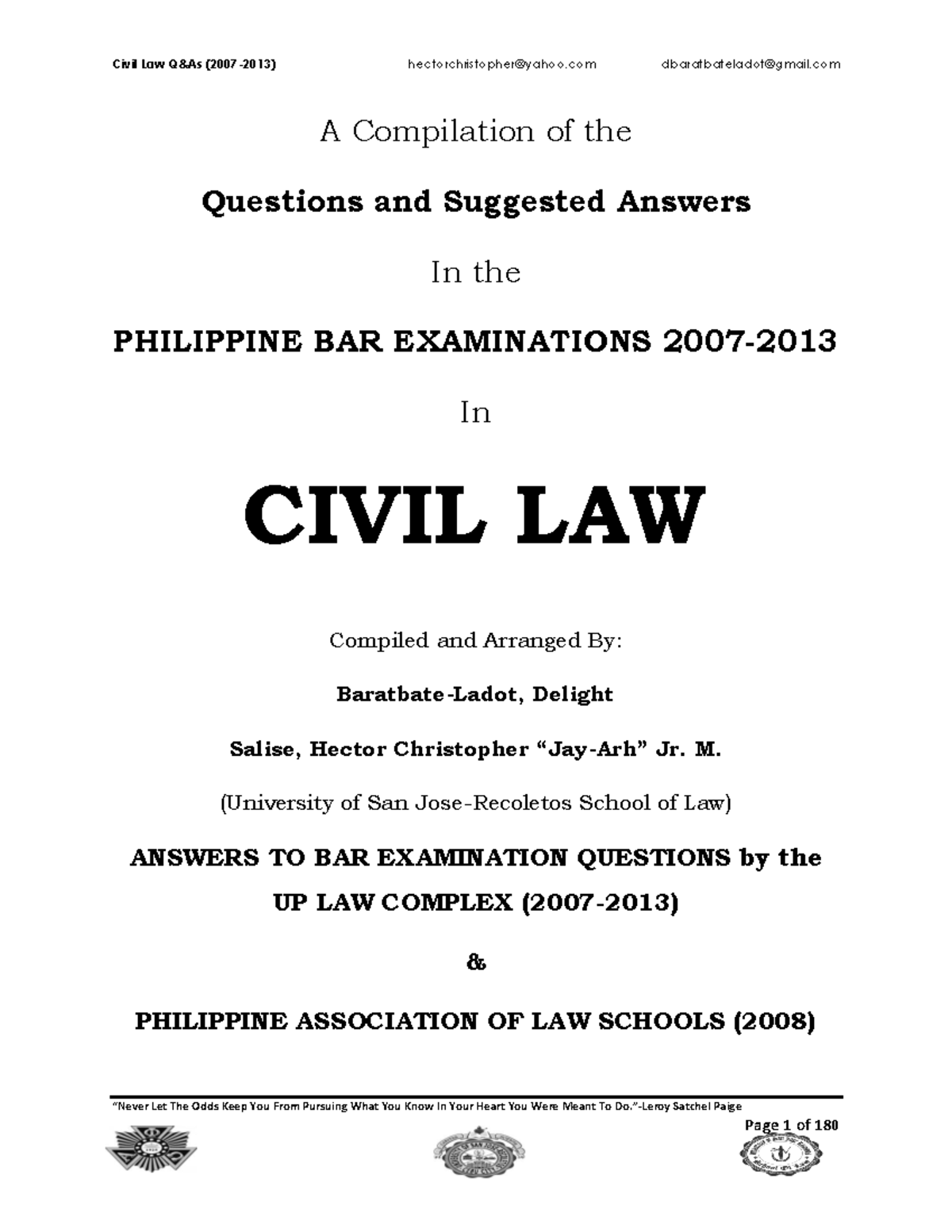 Civil Law Bar Exam Q&A Compilation (2007-2013) Review Notes - Studocu