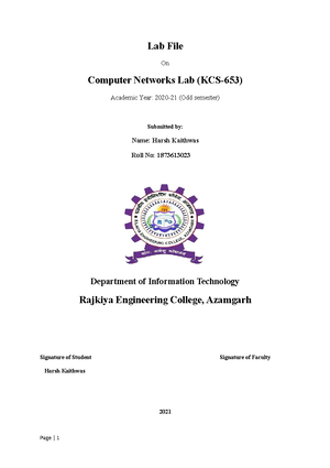 [Solved] CN LAB FILE BCS653 Experiments on Computer Networks Till Exp 5 - Computer Networks Lab ...