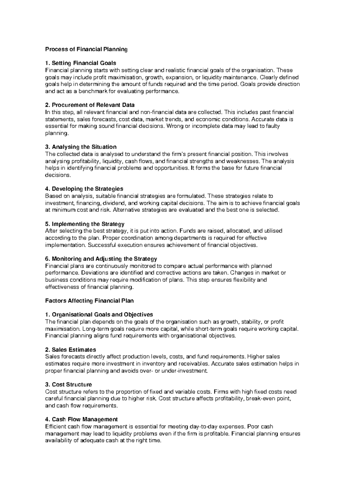 Financial Planning Notes: Key Steps and Influencing Factors - Studocu